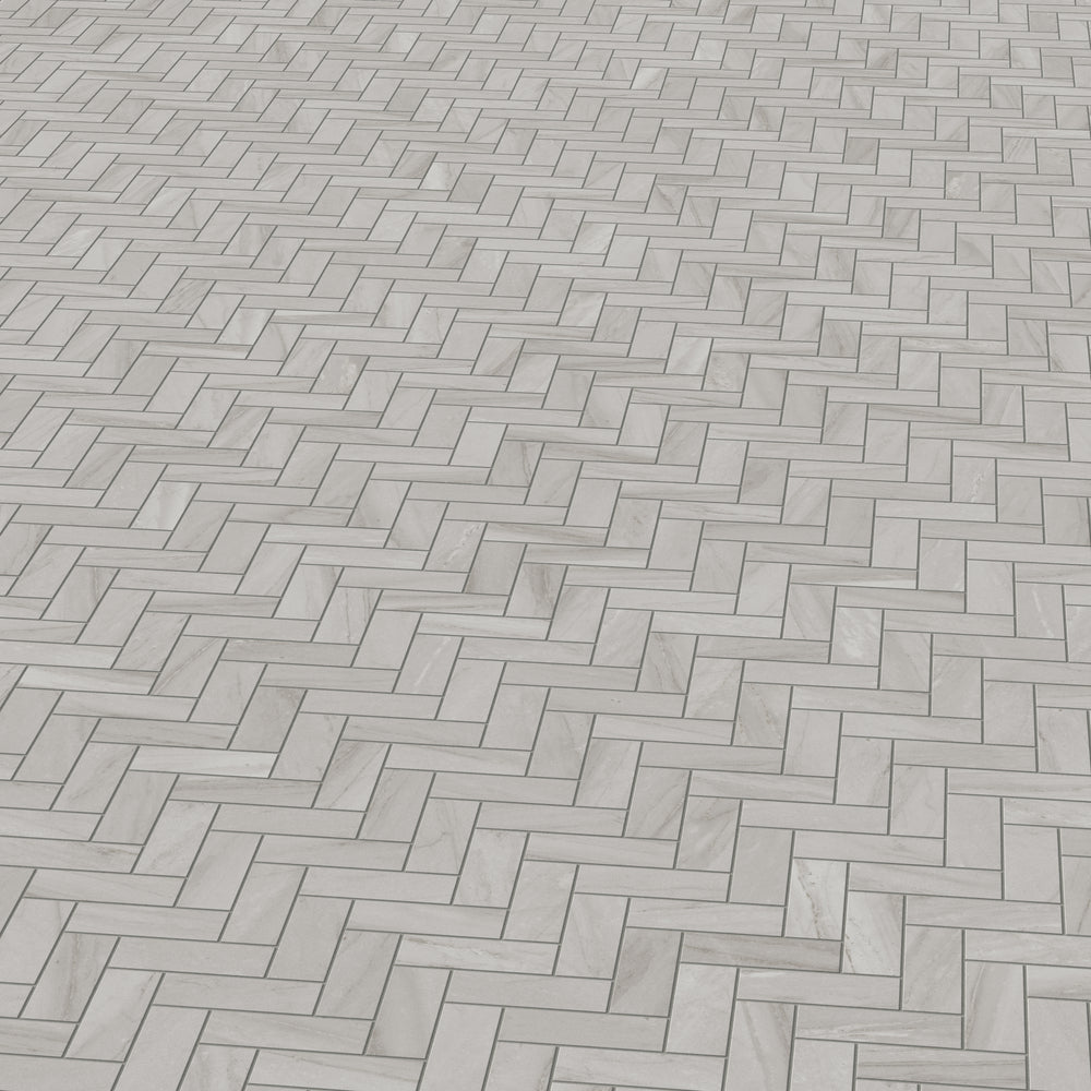 Chantel 12x15 Matte Porcelain Herringbone Mosaic Tile in Alaska Grey