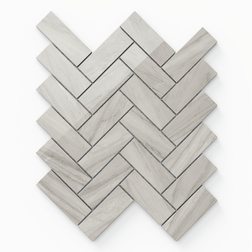 Chantel 12x15 Polished Porcelain Herringbone Mosaic Tile in Alaska Grey