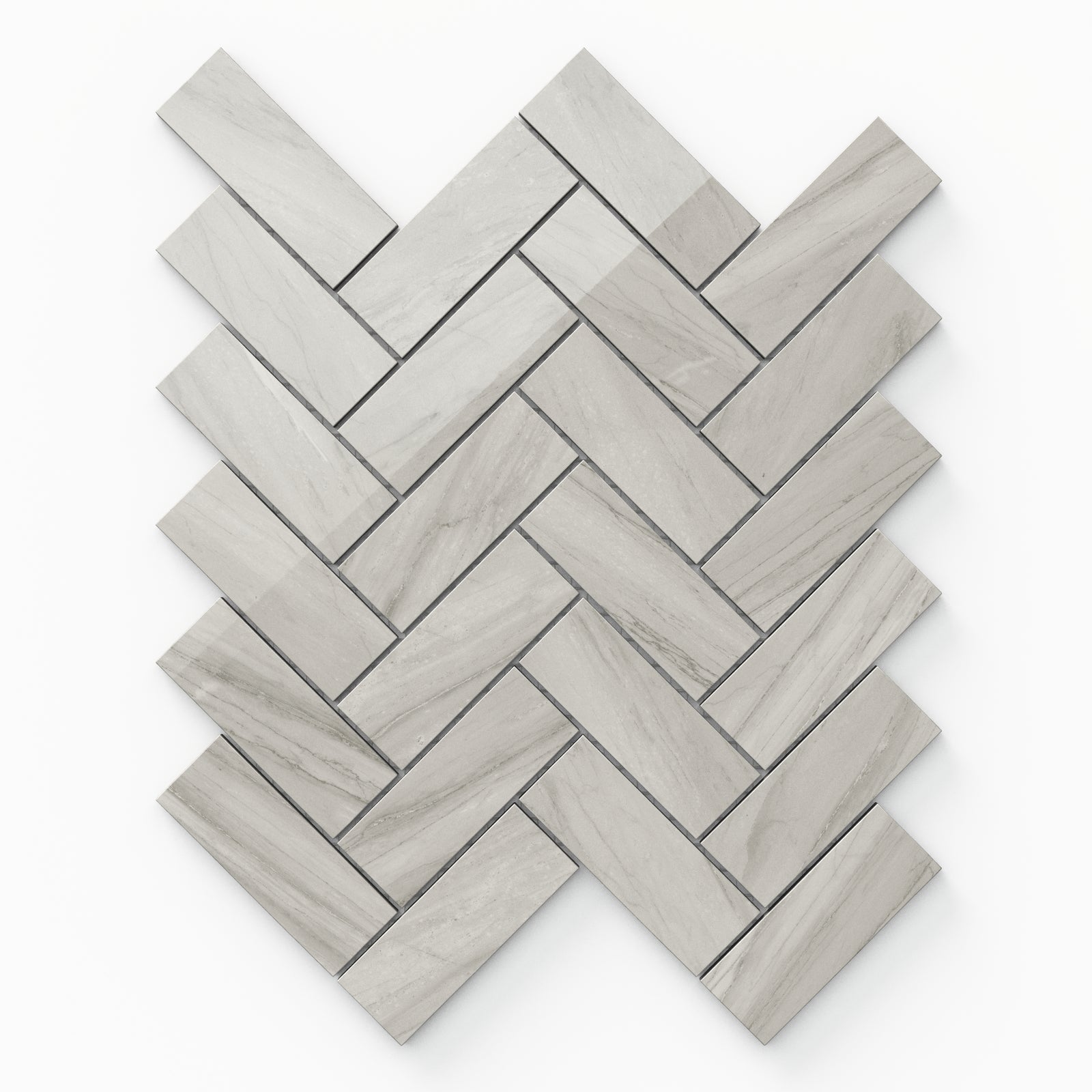 Chantel 12x15 Polished Porcelain Herringbone Mosaic Tile in Alaska Grey