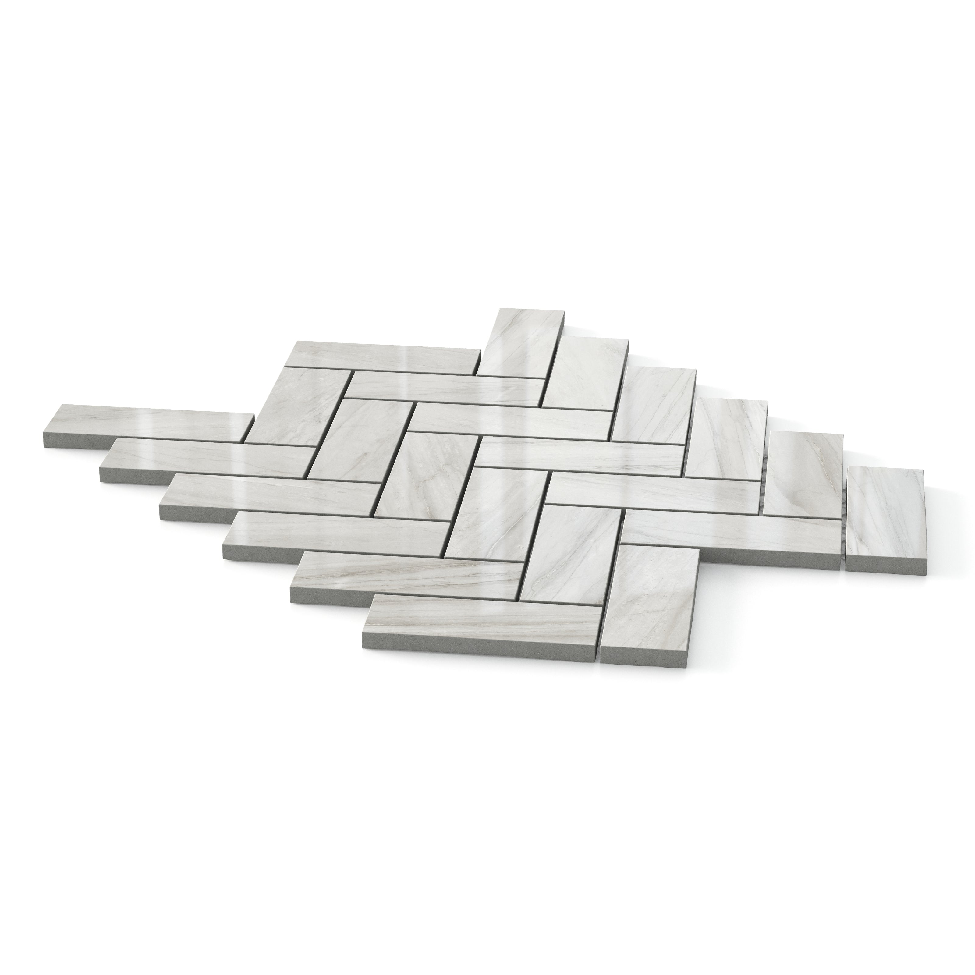 Chantel 12x15 Polished Porcelain Herringbone Mosaic Tile in Alaska Gre