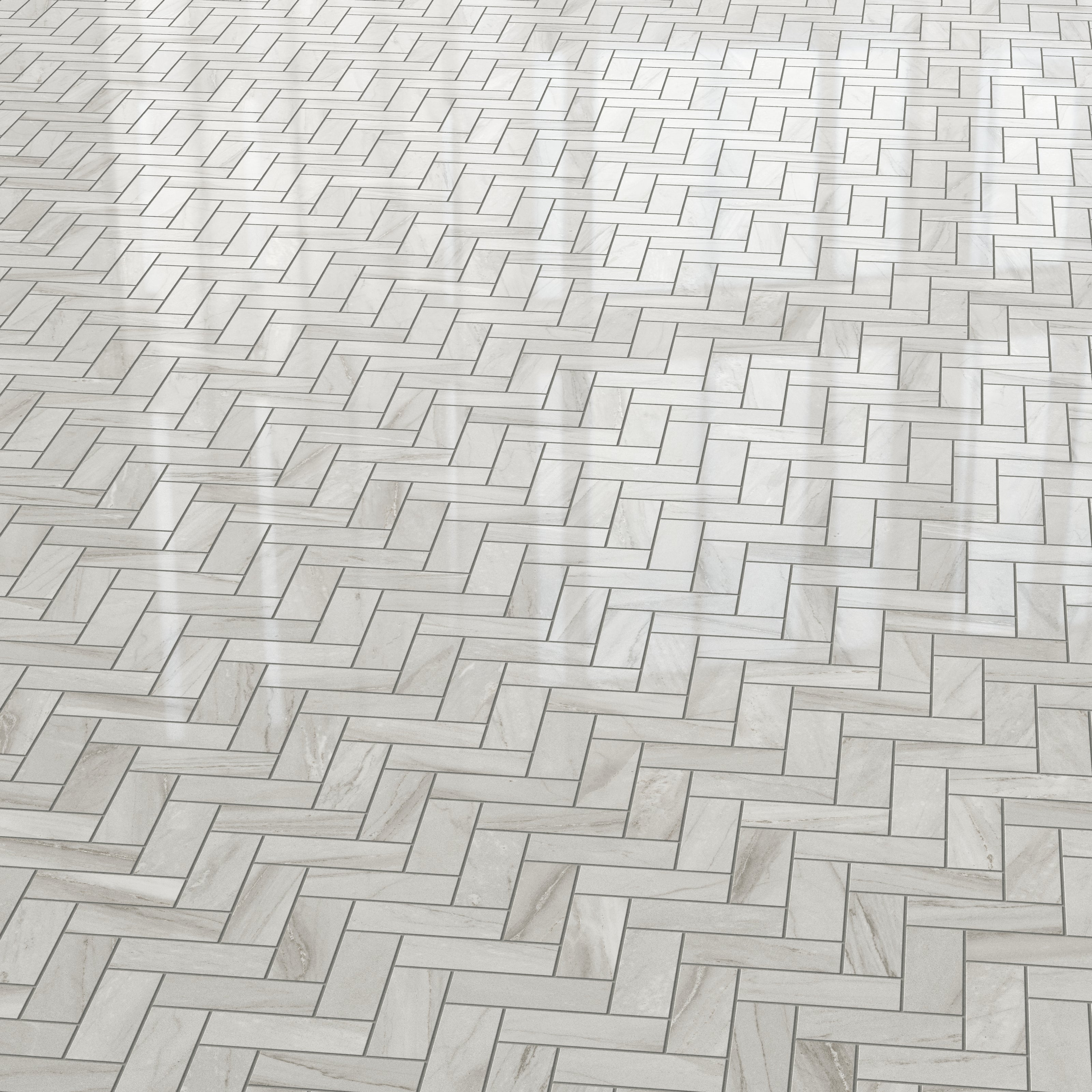 Chantel 12x15 Polished Porcelain Herringbone Mosaic Tile in Alaska Gre