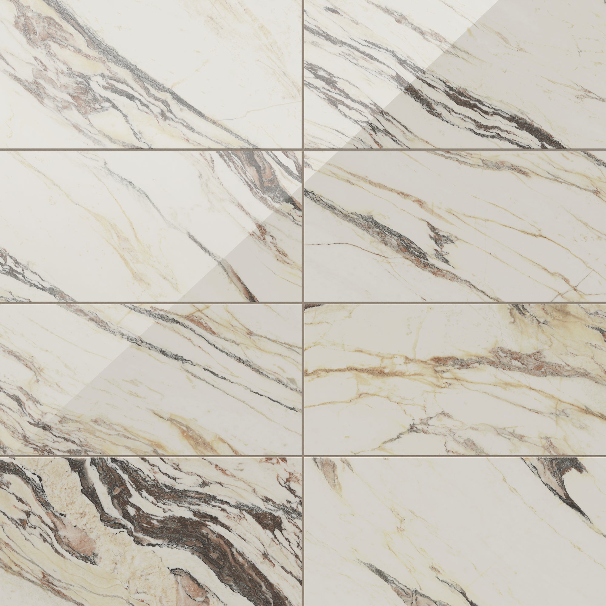 Aniston 12x24 Polished Porcelain Tile in Calacatta Viola