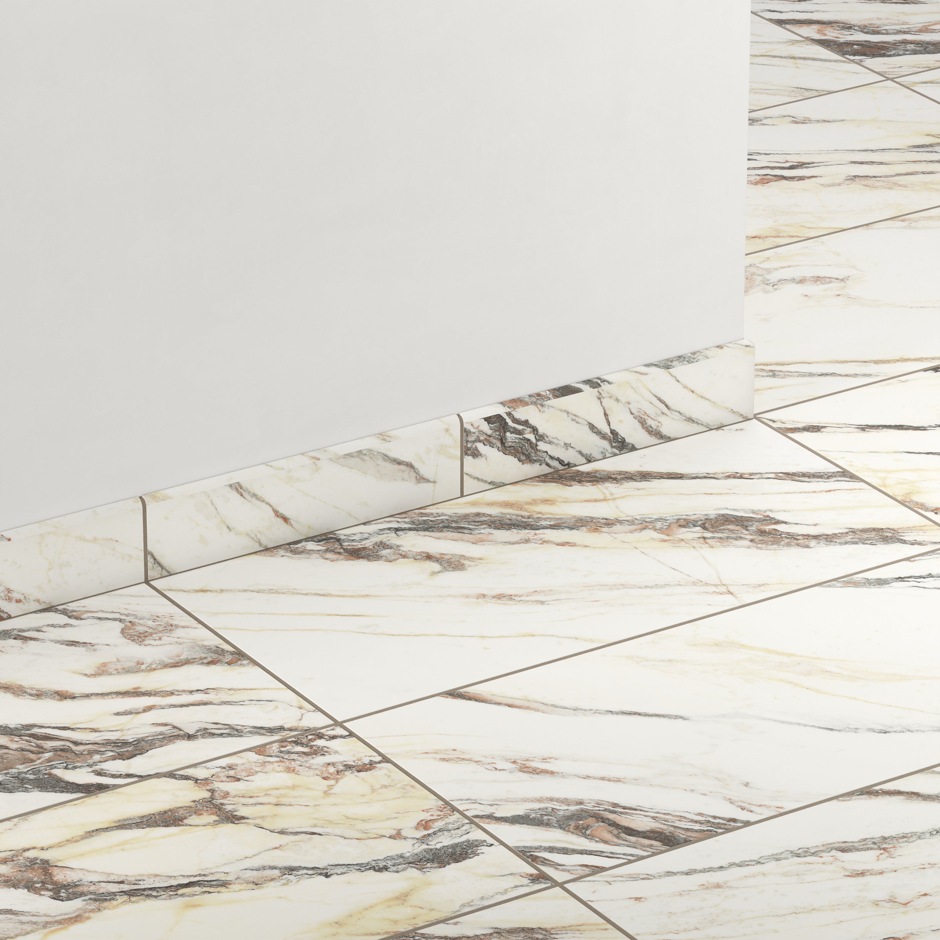 Aniston 3x12 Matte Porcelain Bullnose Tile in Calacatta Viola