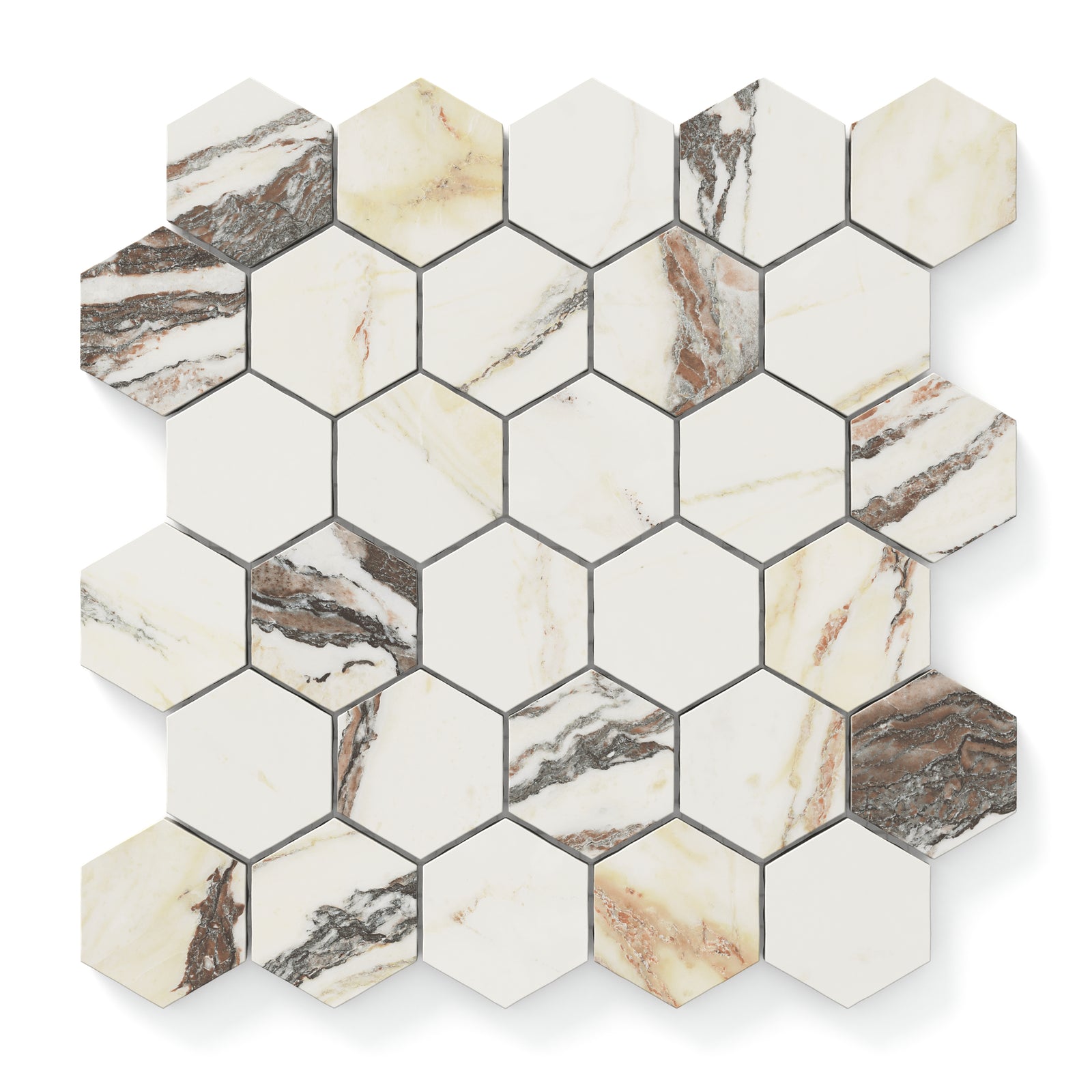 Aniston 2x2 Matte Porcelain Hexagon Mosaic Tile in Calacatta Viola