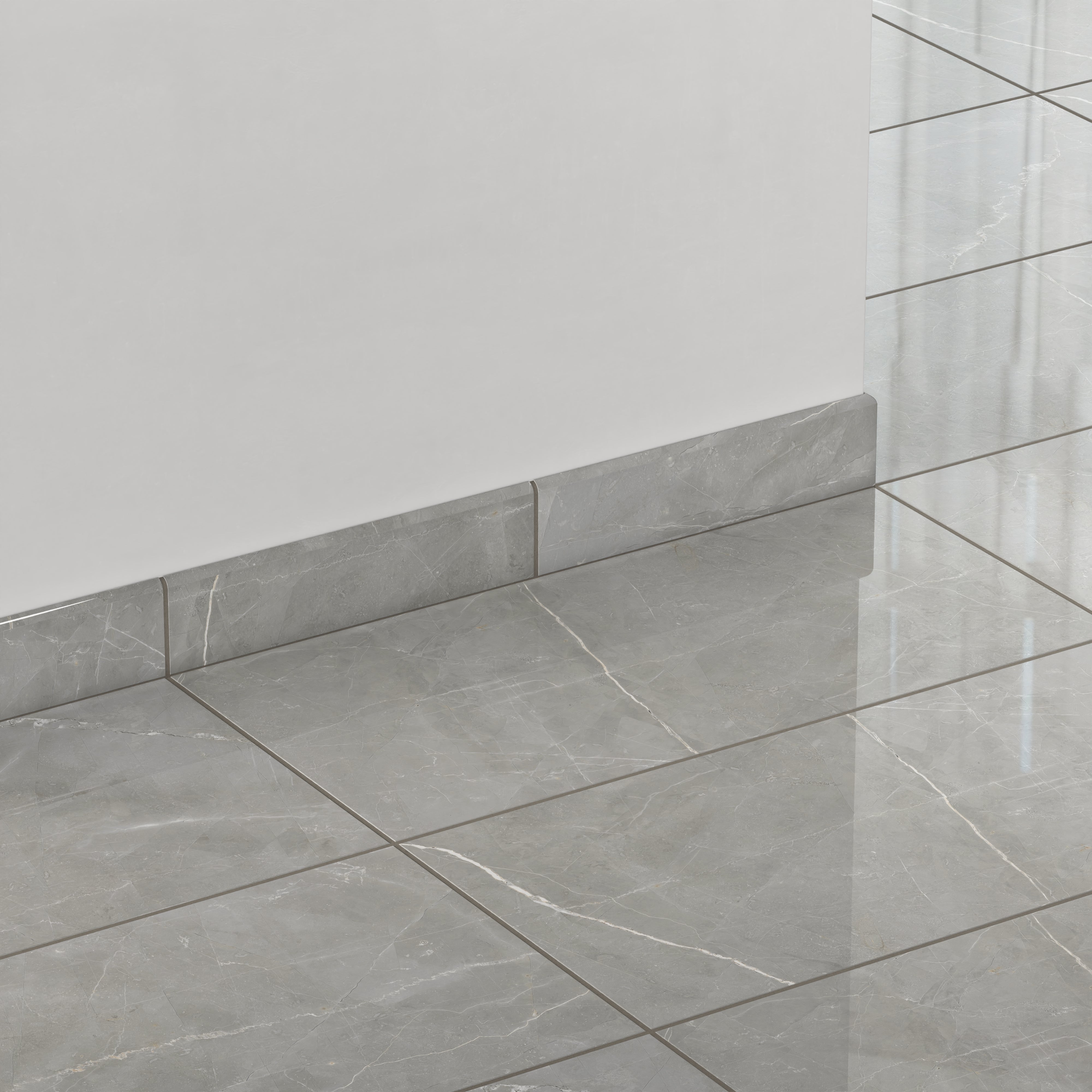 Leona 3x12 Polished Porcelain Bullnose Tile in Amani Grey