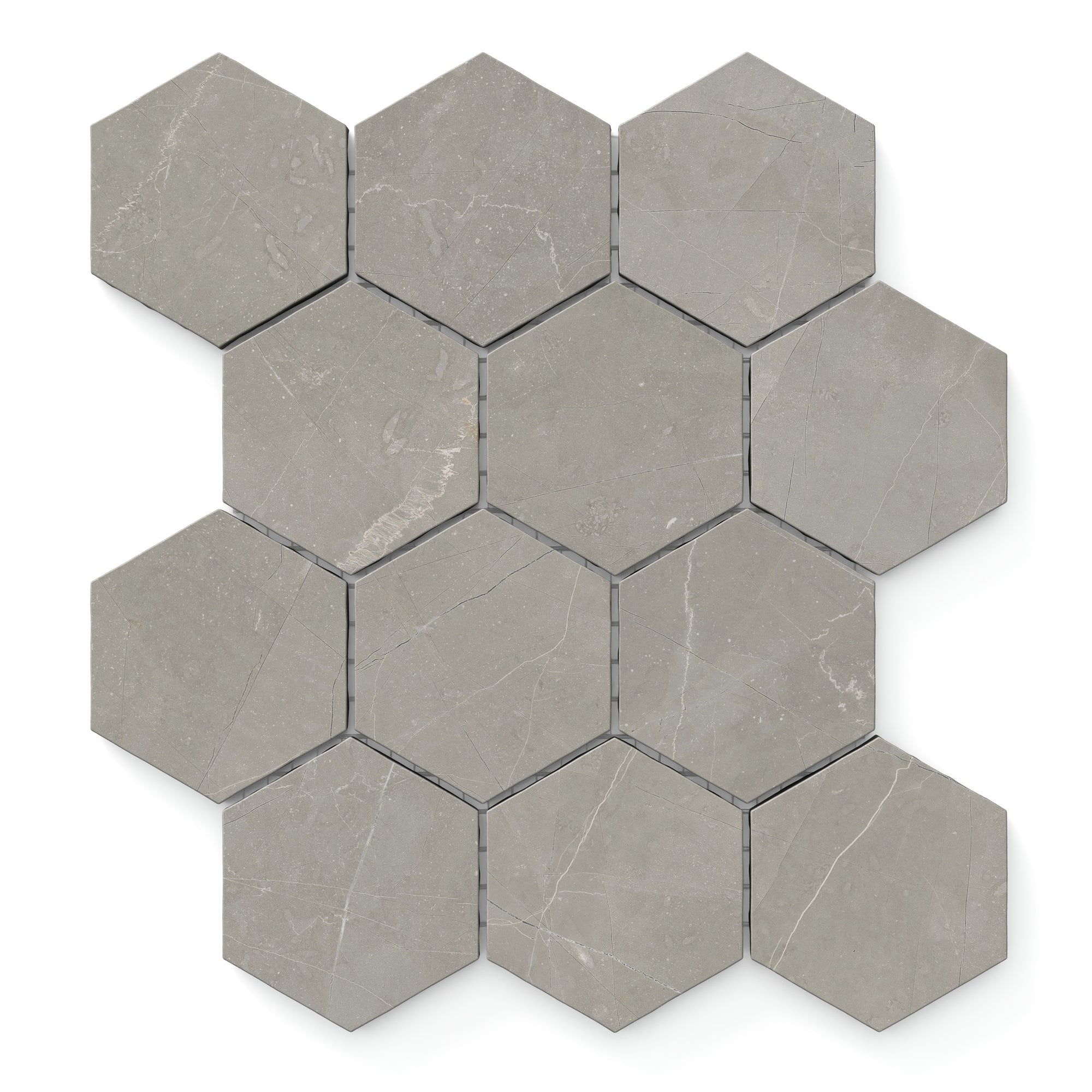 Leona 3x3 Matte Porcelain Hexagon Mosaic Tile in Amani Grey