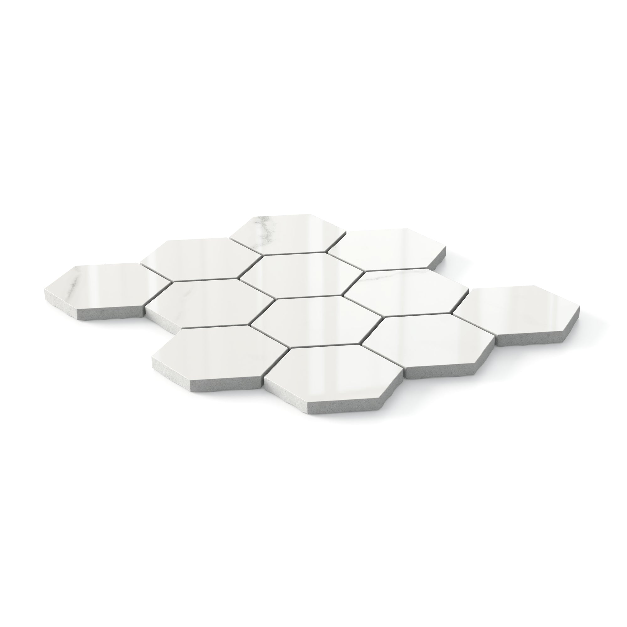 Leona 3x3 Polished Porcelain Hexagon Mosaic Tile in Calacatta