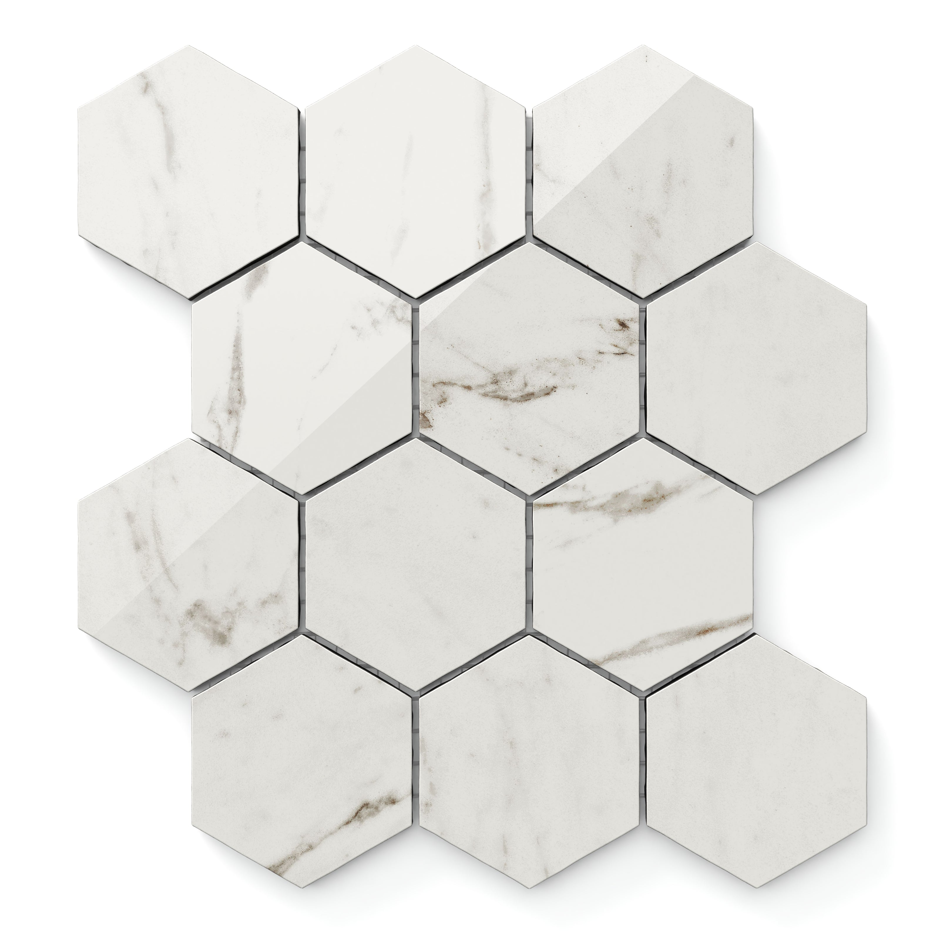 Blair 3x3 Polished Porcelain Hexagon Mosaic Tile in White Carrara