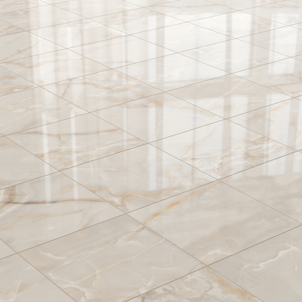 Astrid Sand 24x24 Polished: Onyx-Style Porcelain for Floor & Wall