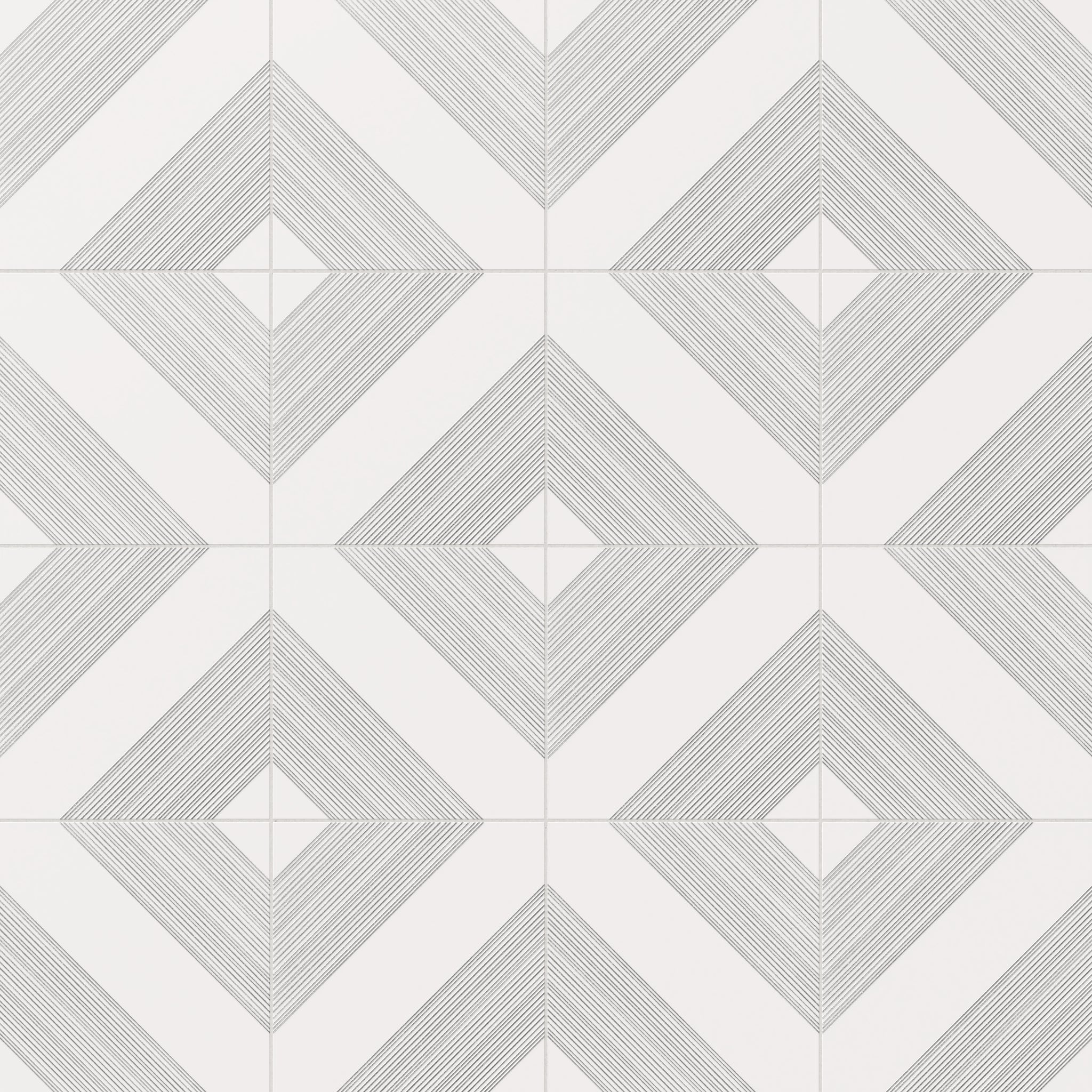 Estelle 12x12 Satin Ceramic Tile in Deco 1 White Silver