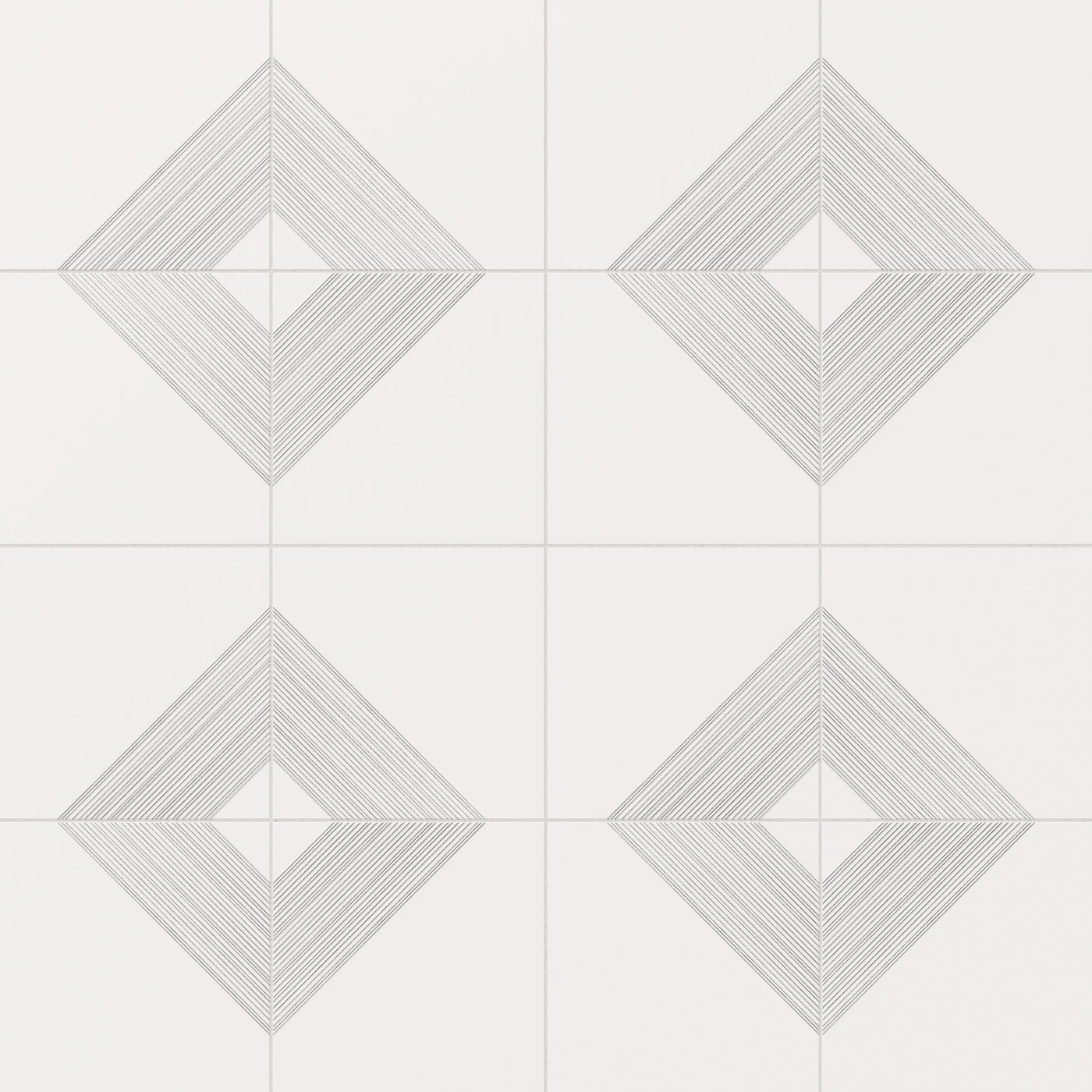 Estelle 12x12 Satin Ceramic Tile in Deco 3 White Silver