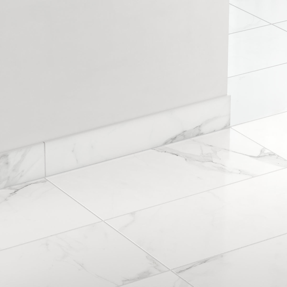 Julianna 4x24 Satin Porcelain Bullnose Tile in Carrara