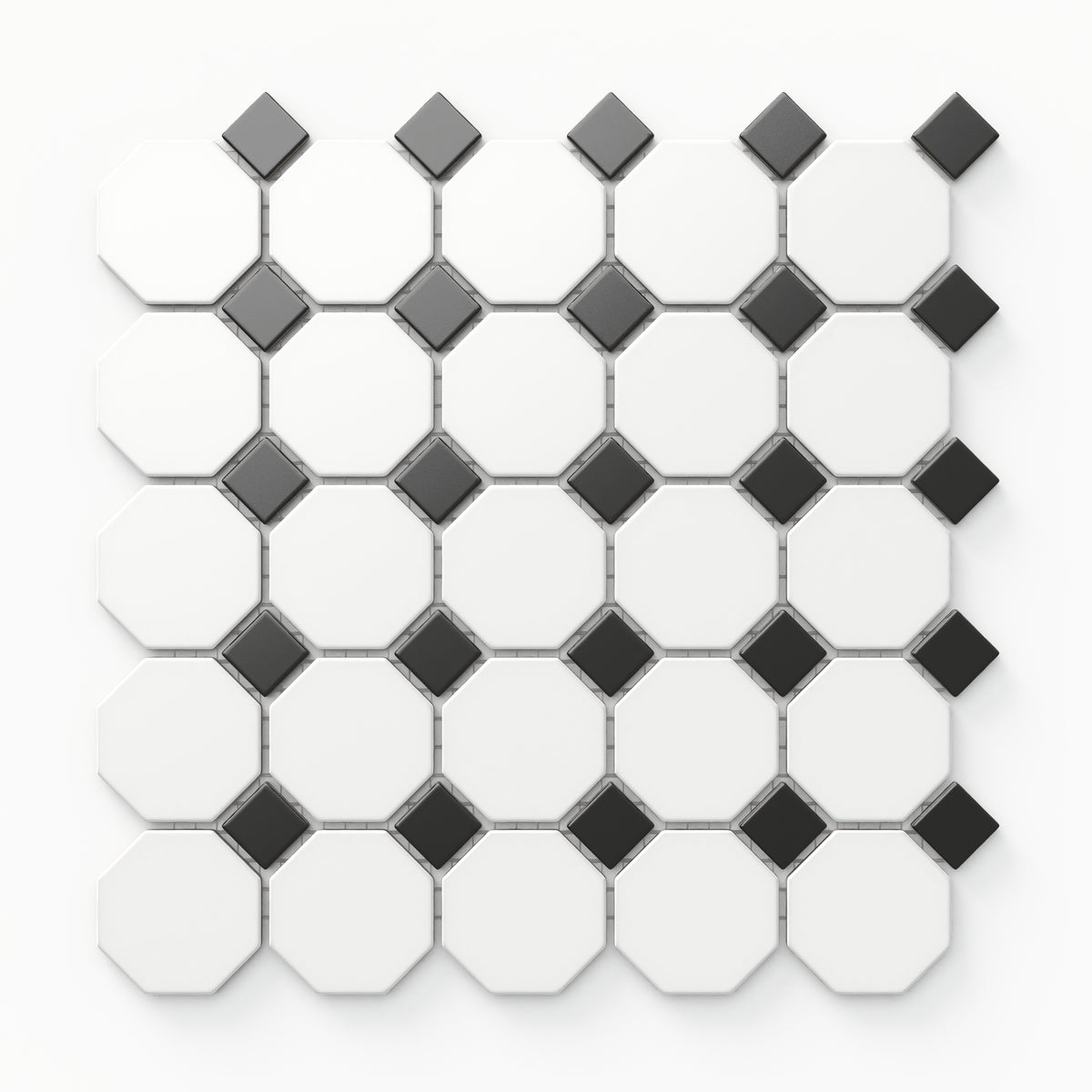 Quinn 12x12 Matte Porcelain Octagon Mosaic Tile in Black & White