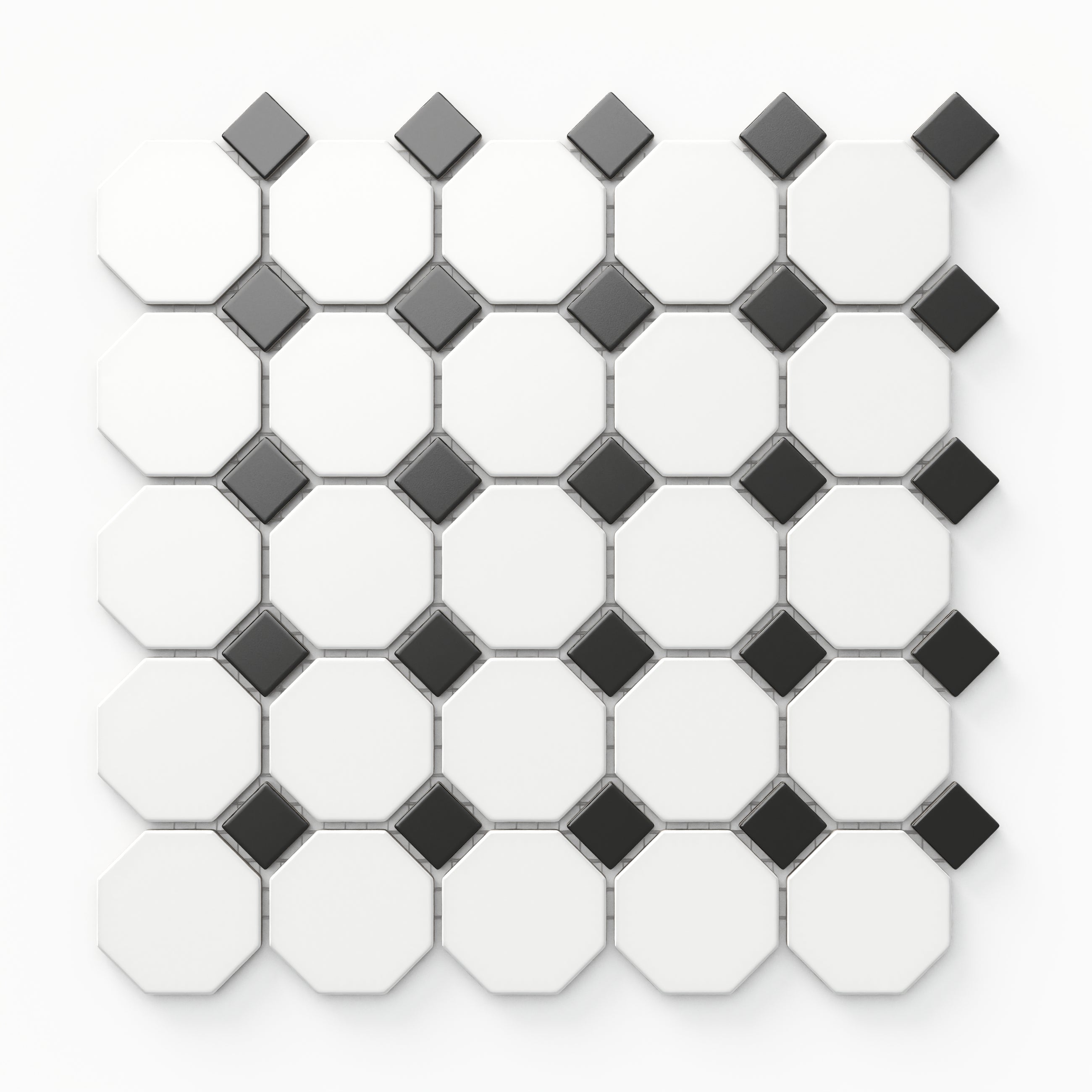 Quinn 12x12 Matte Porcelain Octagon Mosaic Tile in Black & White