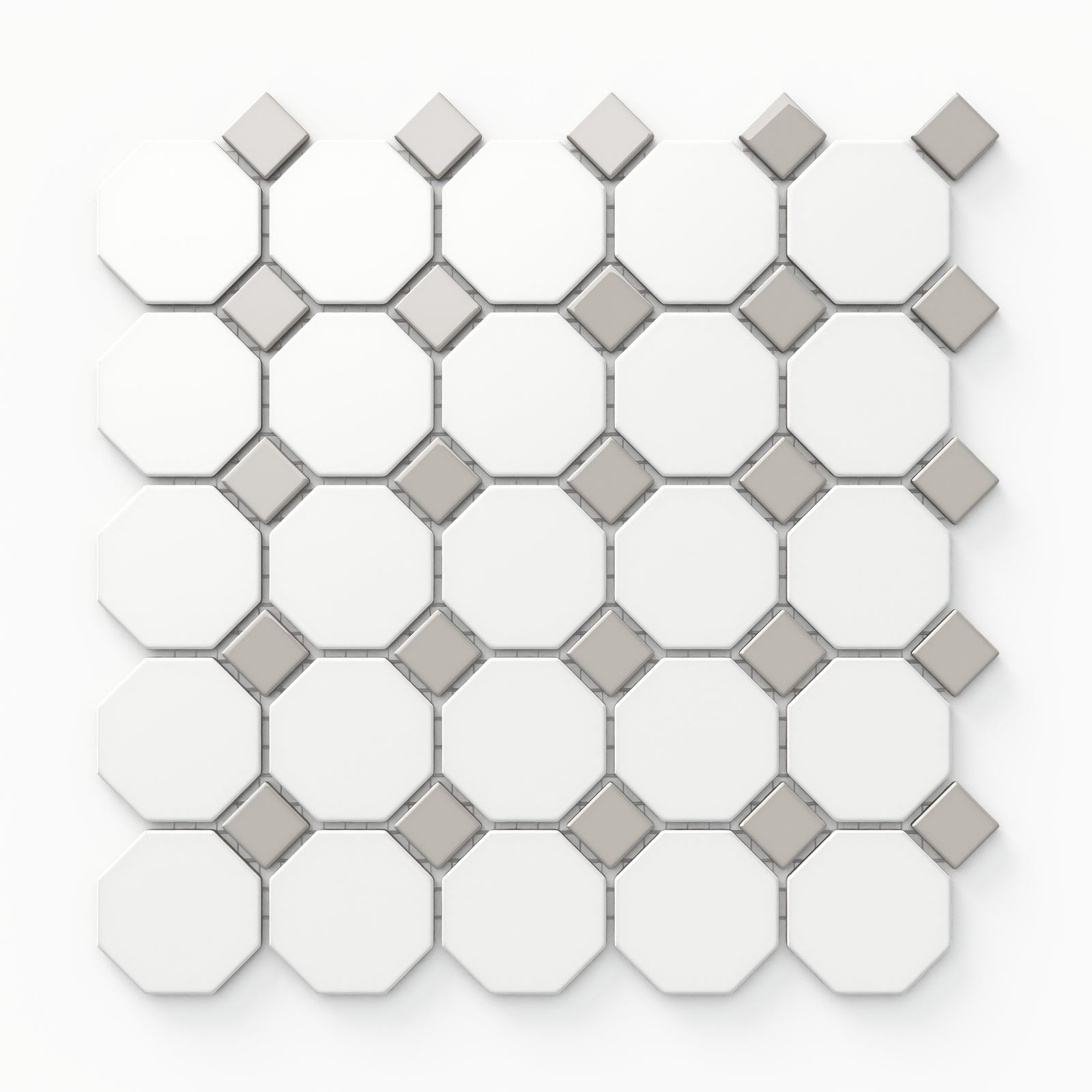 Quinn 12x12 Matte Porcelain Octagon Mosaic Tile in Grey & White