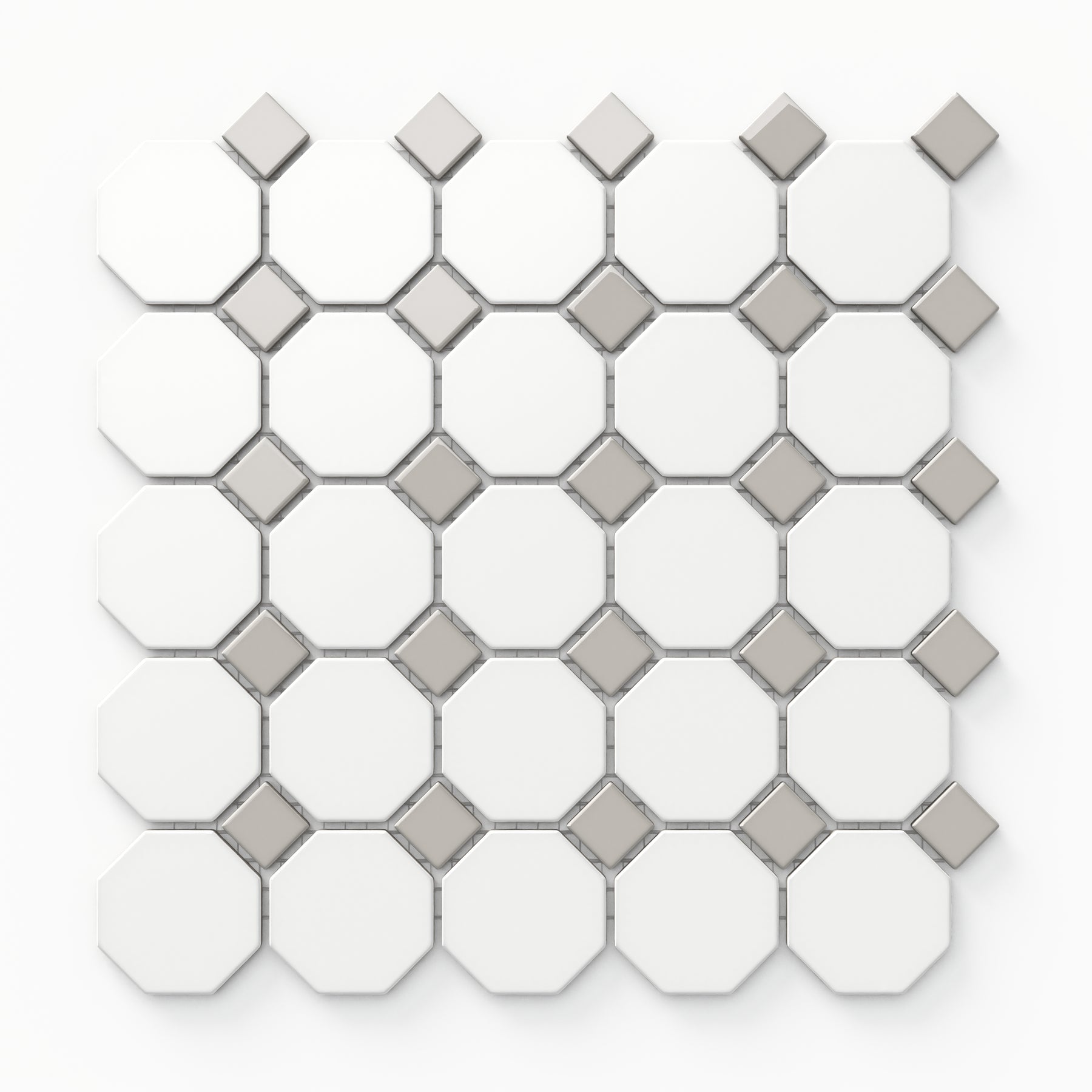 Quinn 12x12 Matte Porcelain Octagon Mosaic Tile in Grey & White