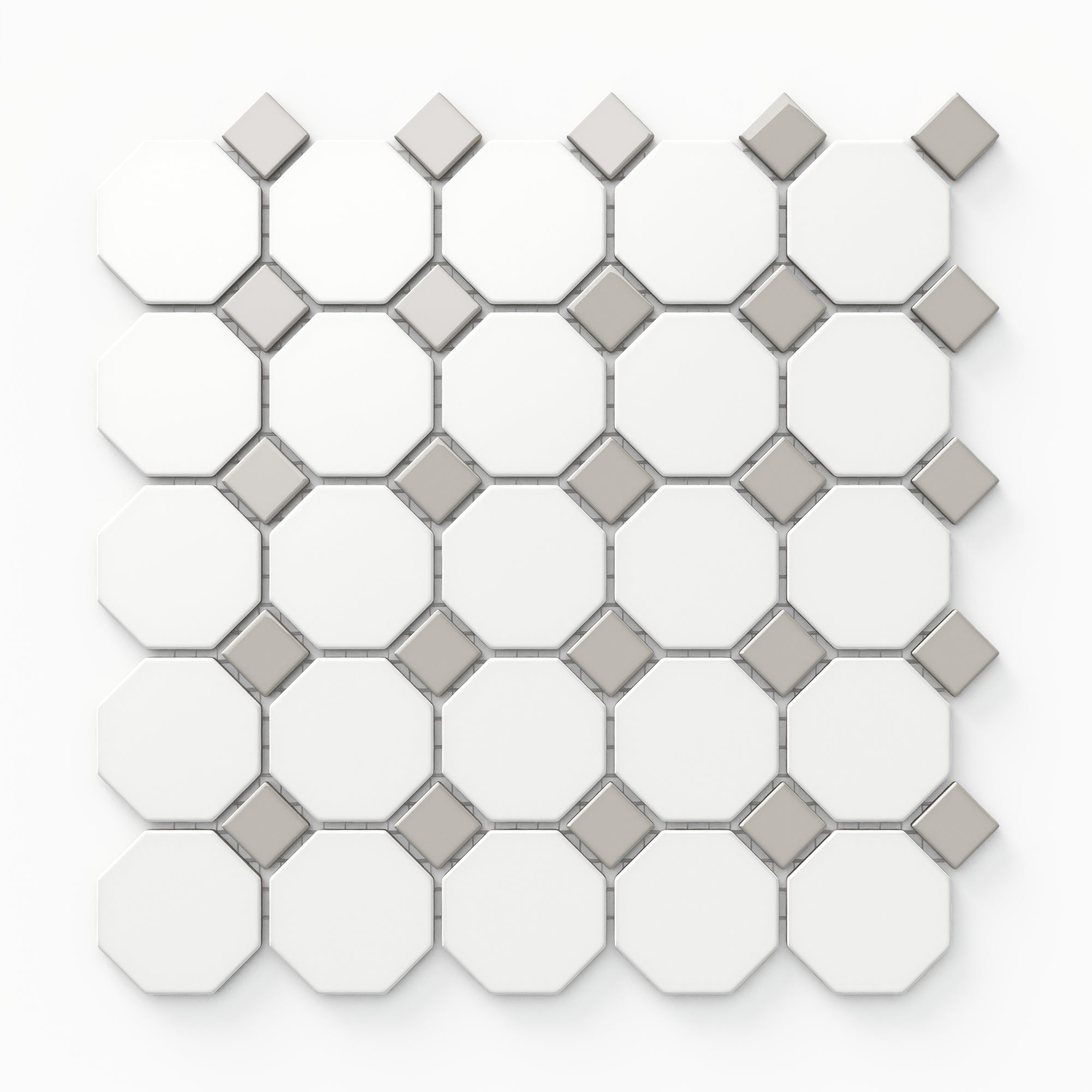 Quinn 12x12 Matte Porcelain Octagon Mosaic Tile in Grey & White