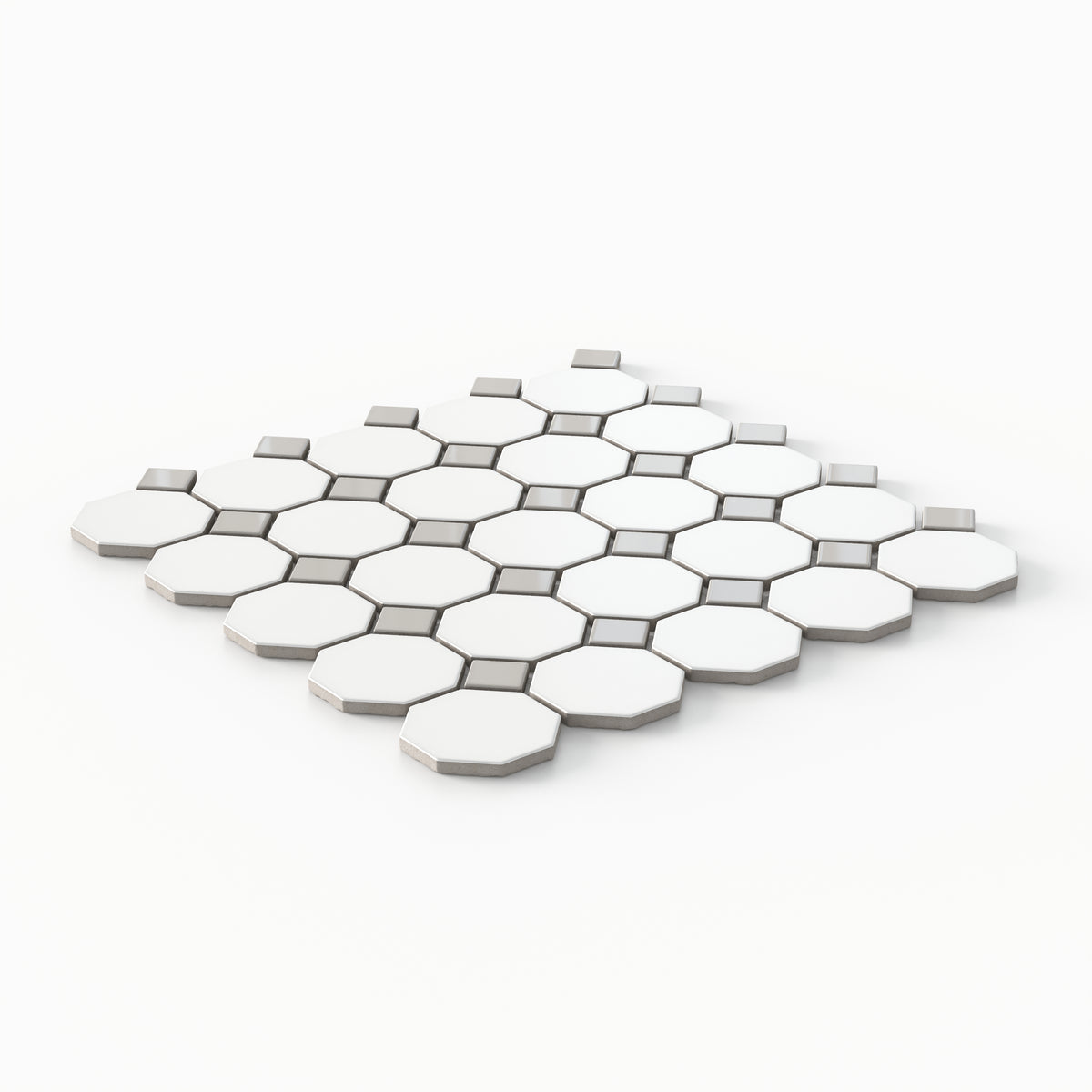 Quinn 12x12 Matte Porcelain Octagon Mosaic Tile in Grey & White