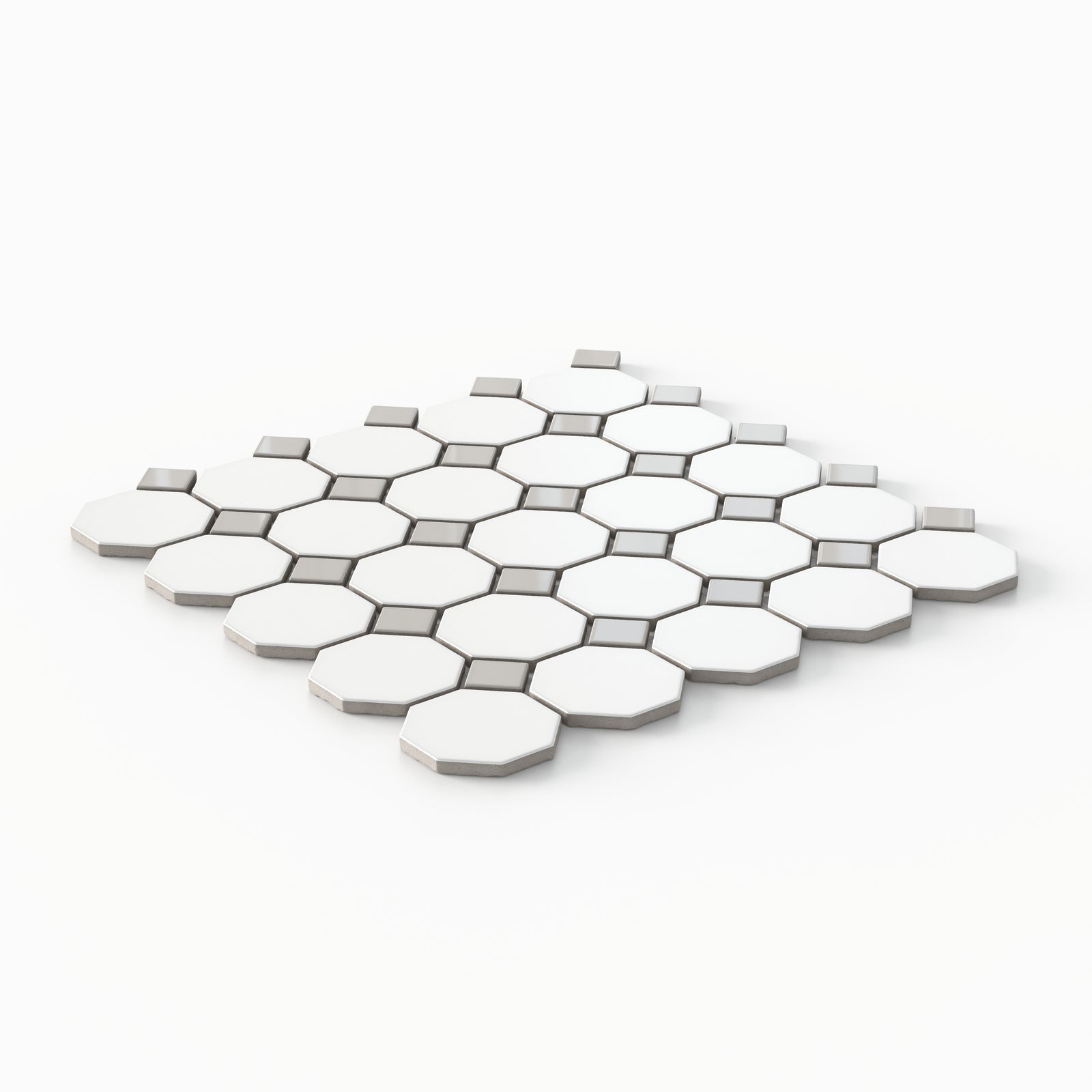 Quinn 12x12 Matte Porcelain Octagon Mosaic Tile in Grey & White