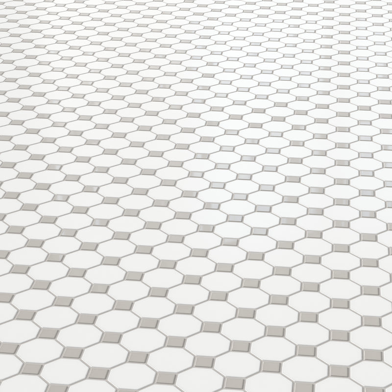 Quinn 12x12 Matte Porcelain Octagon Mosaic Tile in Grey & White
