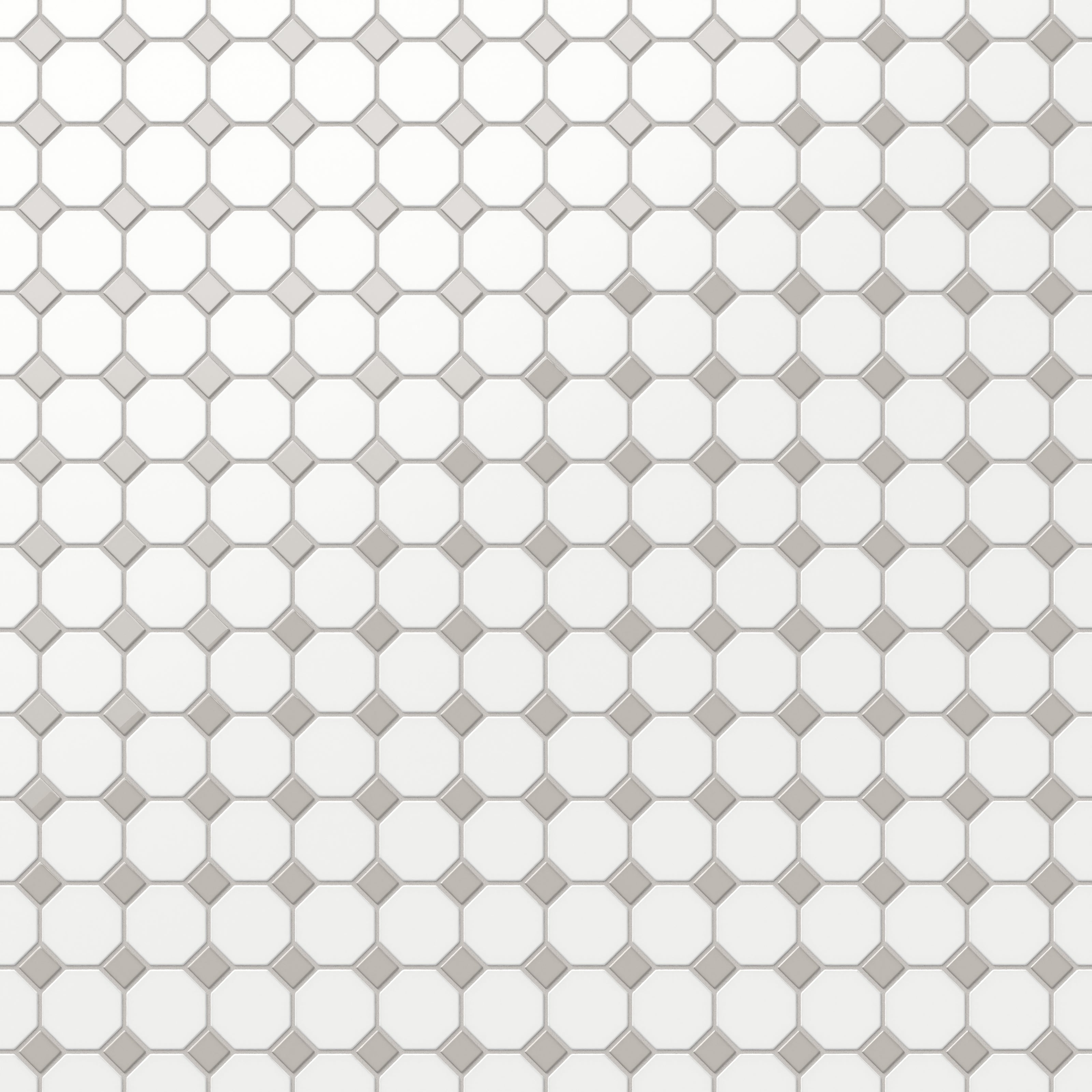 Quinn 12x12 Matte Porcelain Octagon Mosaic Tile in Grey & White