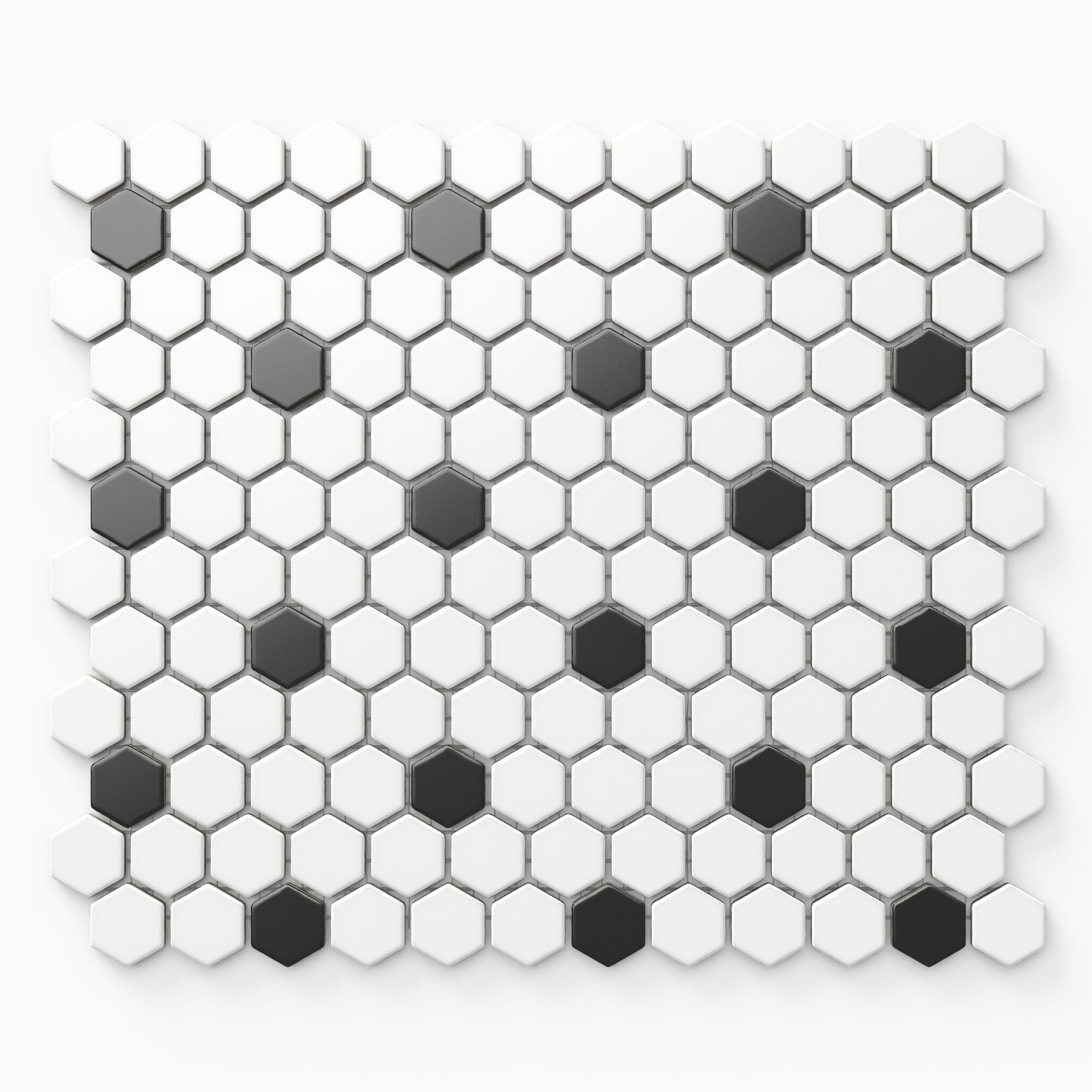 Quinn 12x12 Matte Porcelain 1x1 Hexagon Mosaic Tile in Black & White