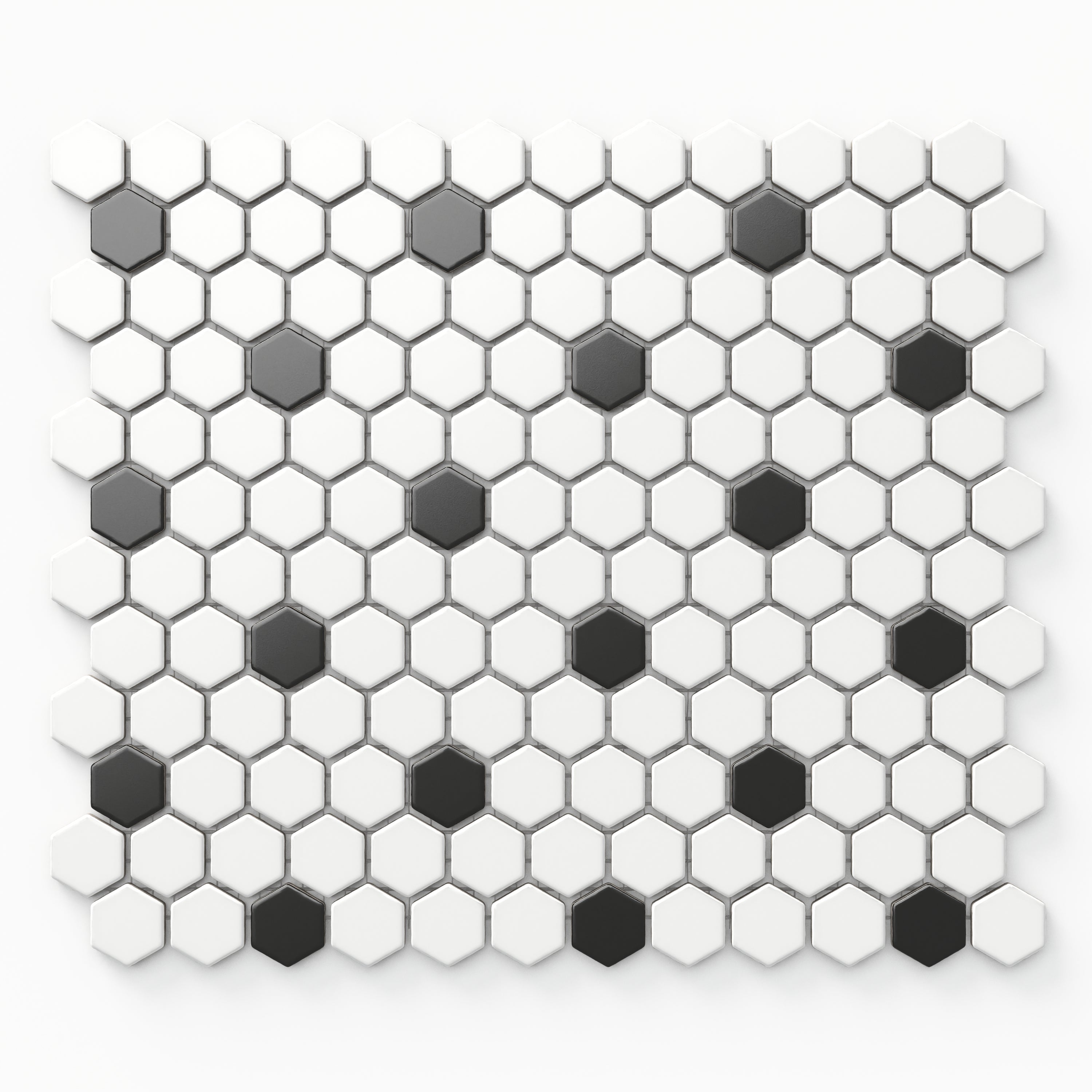 Quinn 12x12 Matte Porcelain 1x1 Hexagon Mosaic Tile in Black & White