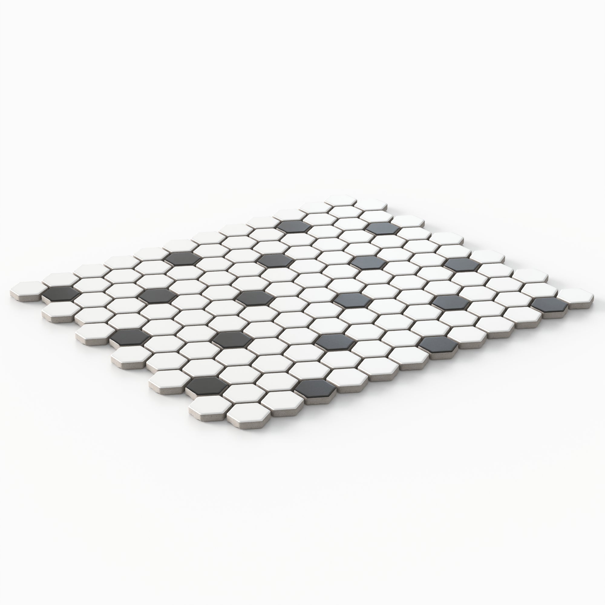 Quinn 12x12 Matte Porcelain 1x1 Hexagon Mosaic Tile in Black & White