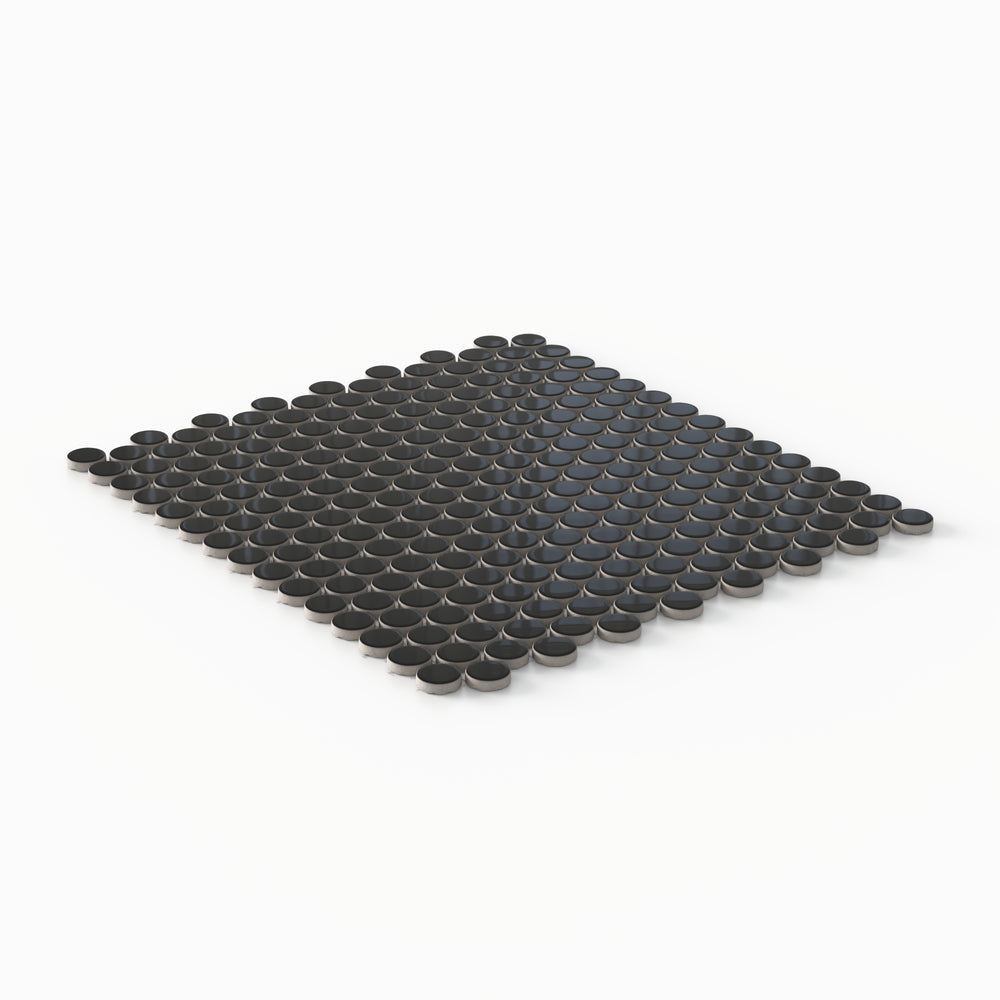 Ollie 3/4x3/4 Glossy Porcelain Mosaic Penny Round Tile in Black