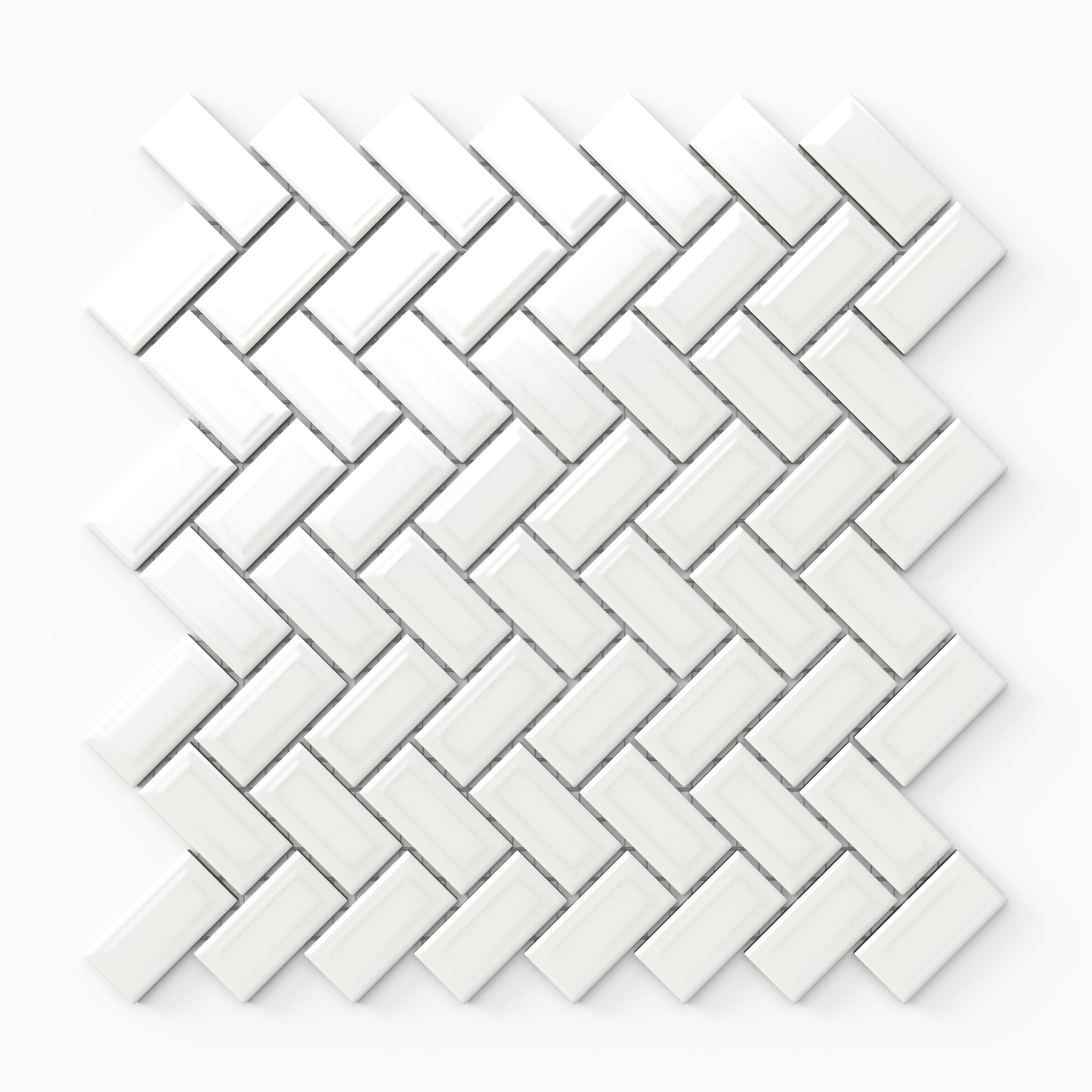Mabel 12x12 Glossy Porcelain Herringbone Mosaic Tile in White