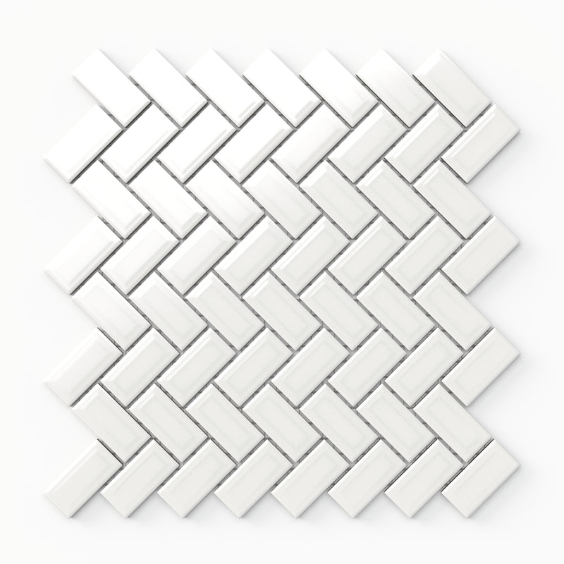 Mabel 12x12 Glossy Porcelain Herringbone Mosaic Tile in White