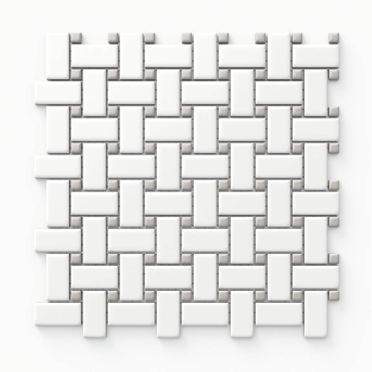 Quinn 12x12 Matte Porcelain Basket Weave Mosaic Tile in Grey & White