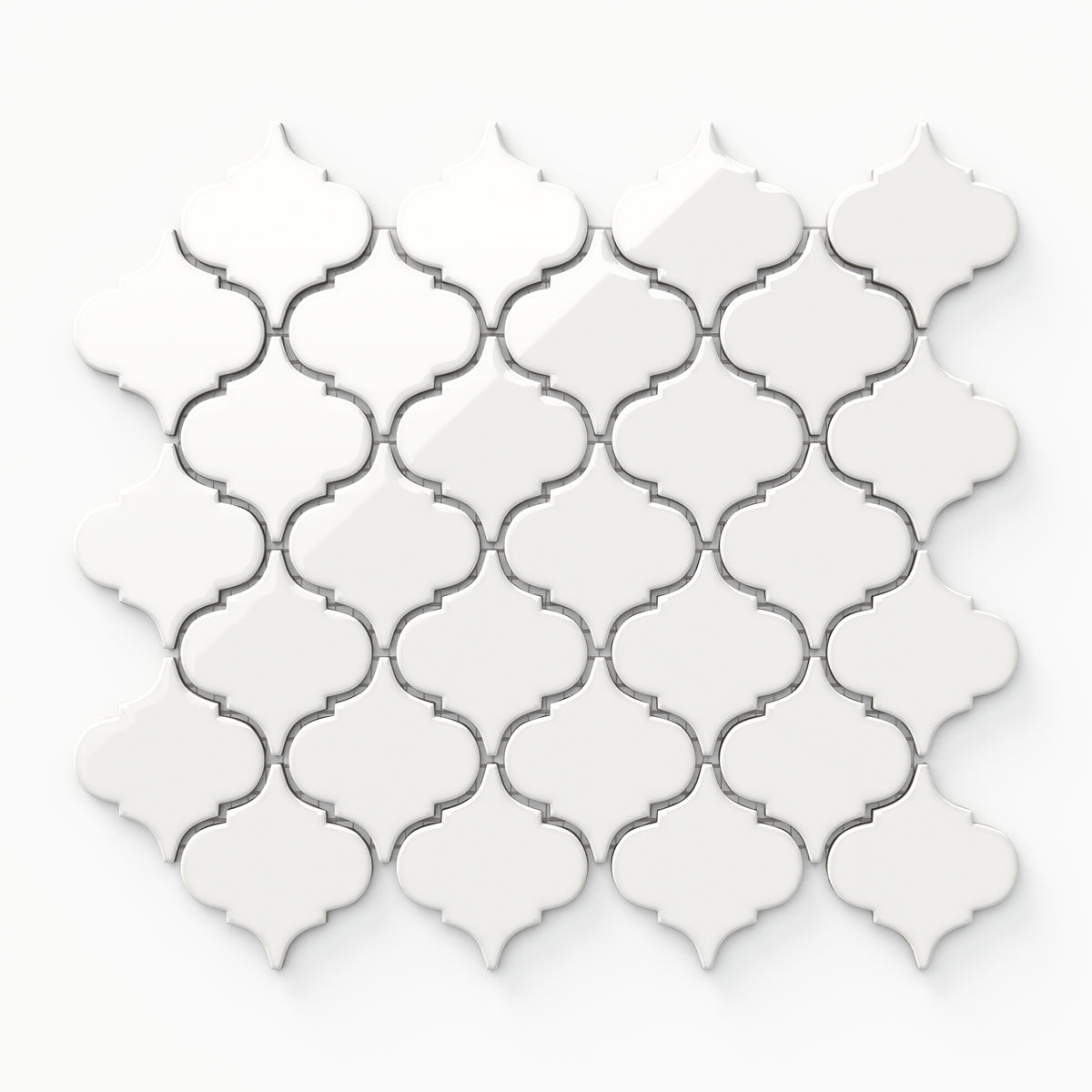 Mabel 12x12 Glossy Porcelain Lantern Mosaic Tile in White