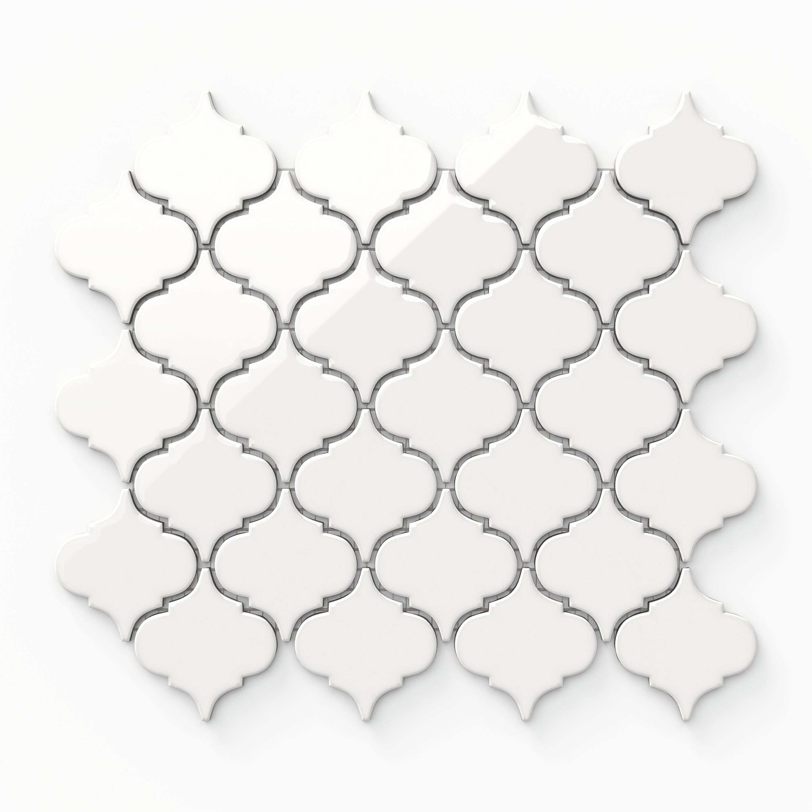 Mabel 12x12 Glossy Porcelain Lantern Mosaic Tile in White