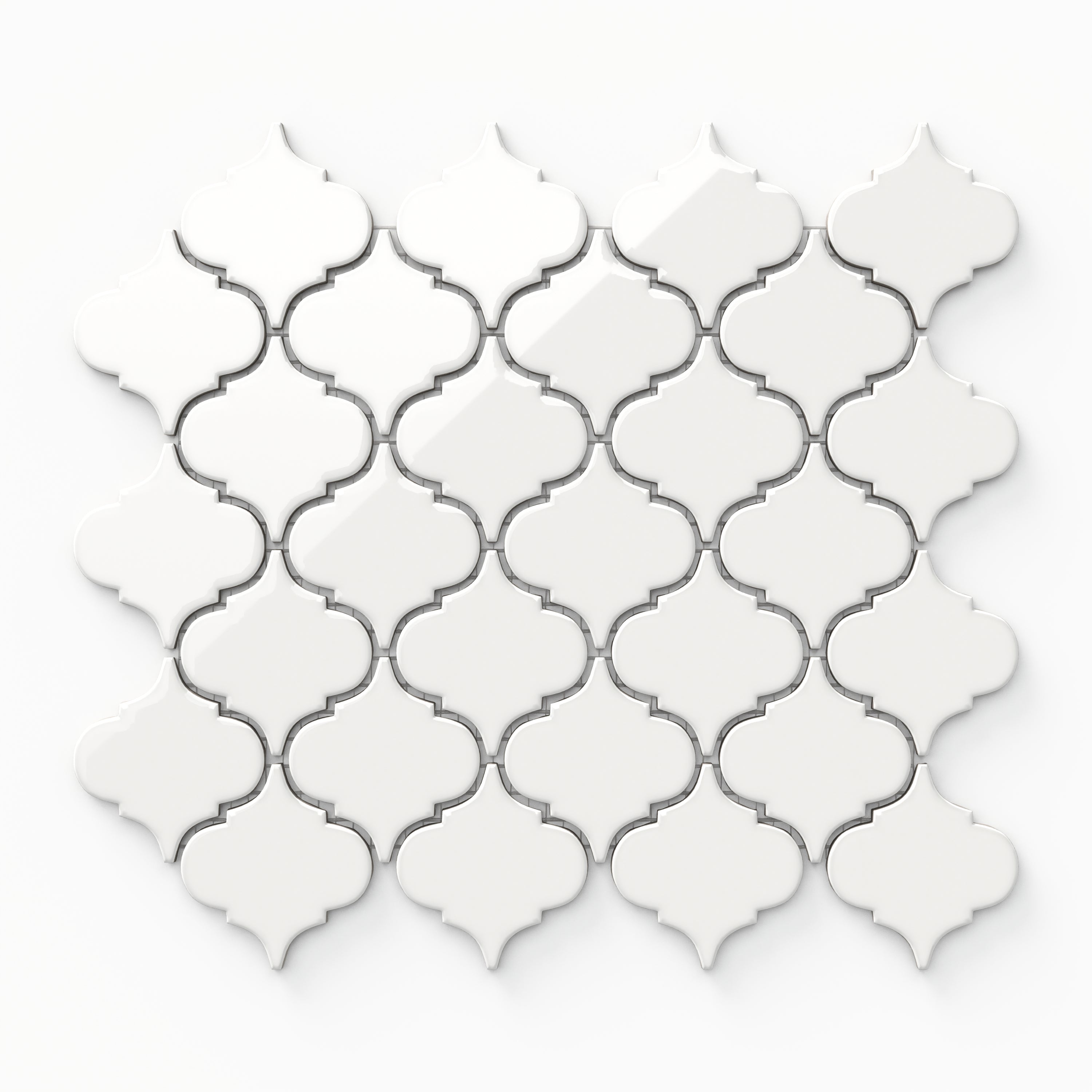 Mabel 12x12 Glossy Porcelain Lantern Mosaic Tile in White