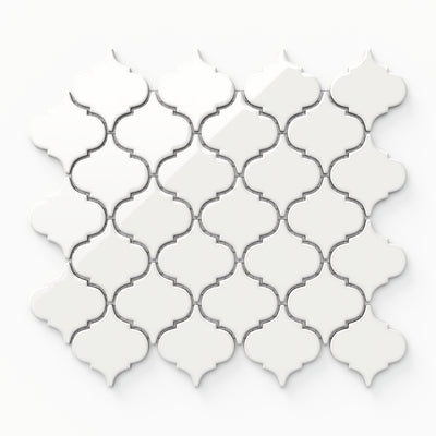 Mabel 12x12 Glossy Porcelain Lantern Mosaic Tile in White