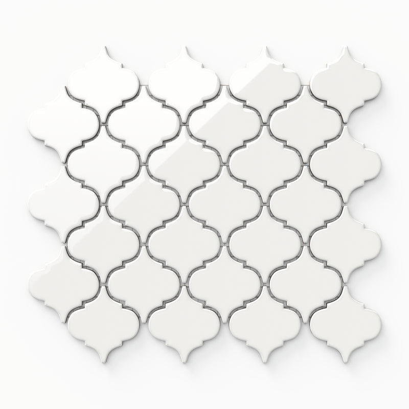 Mabel 12x12 Glossy Porcelain Lantern Mosaic Tile in White