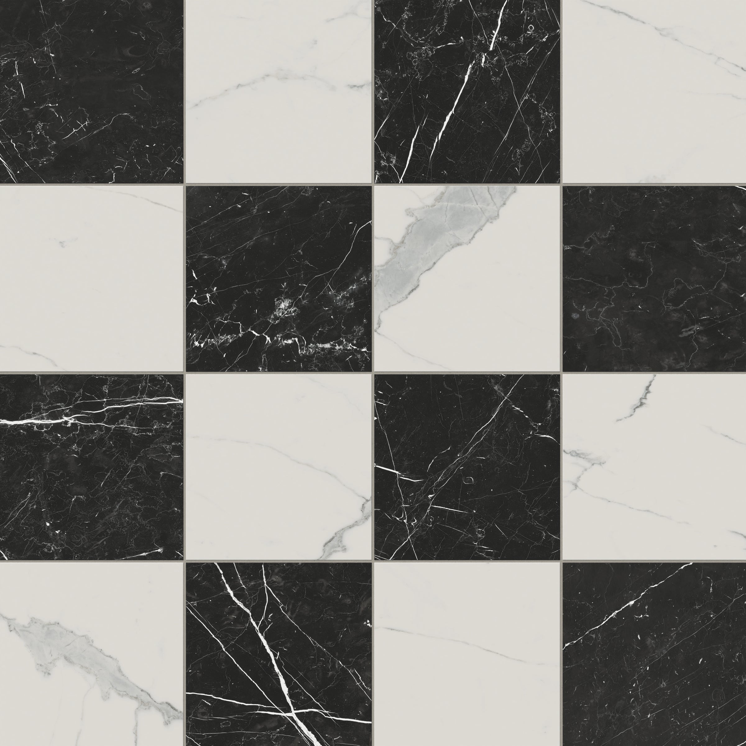 Leona 12x12 Checkerboard Matte Porcelain Tile in Calacatta and Nero ...