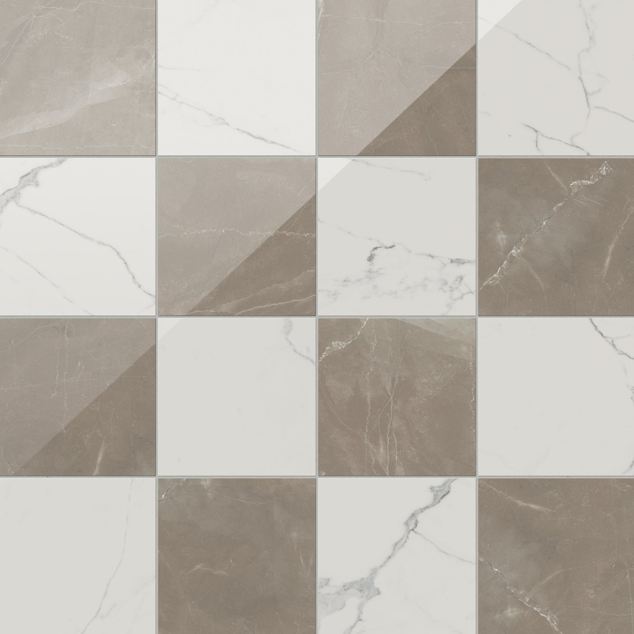 Leona 12x12 Checkerboard Polished Porcelain Tile in Calacatta and Amani ...