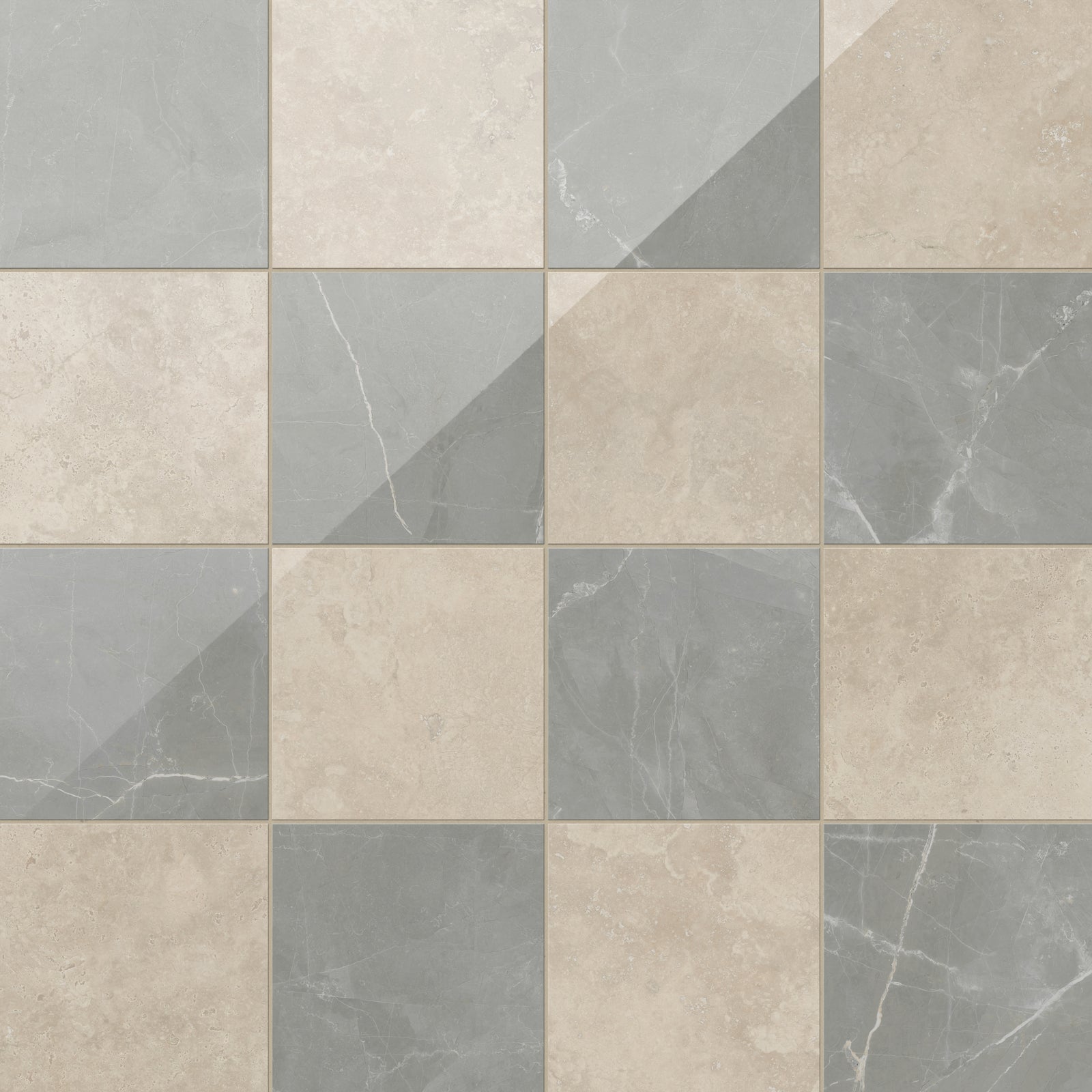 Leona 12x12 Checkerboard Polished Porcelain Tile in Marfil and Amani G