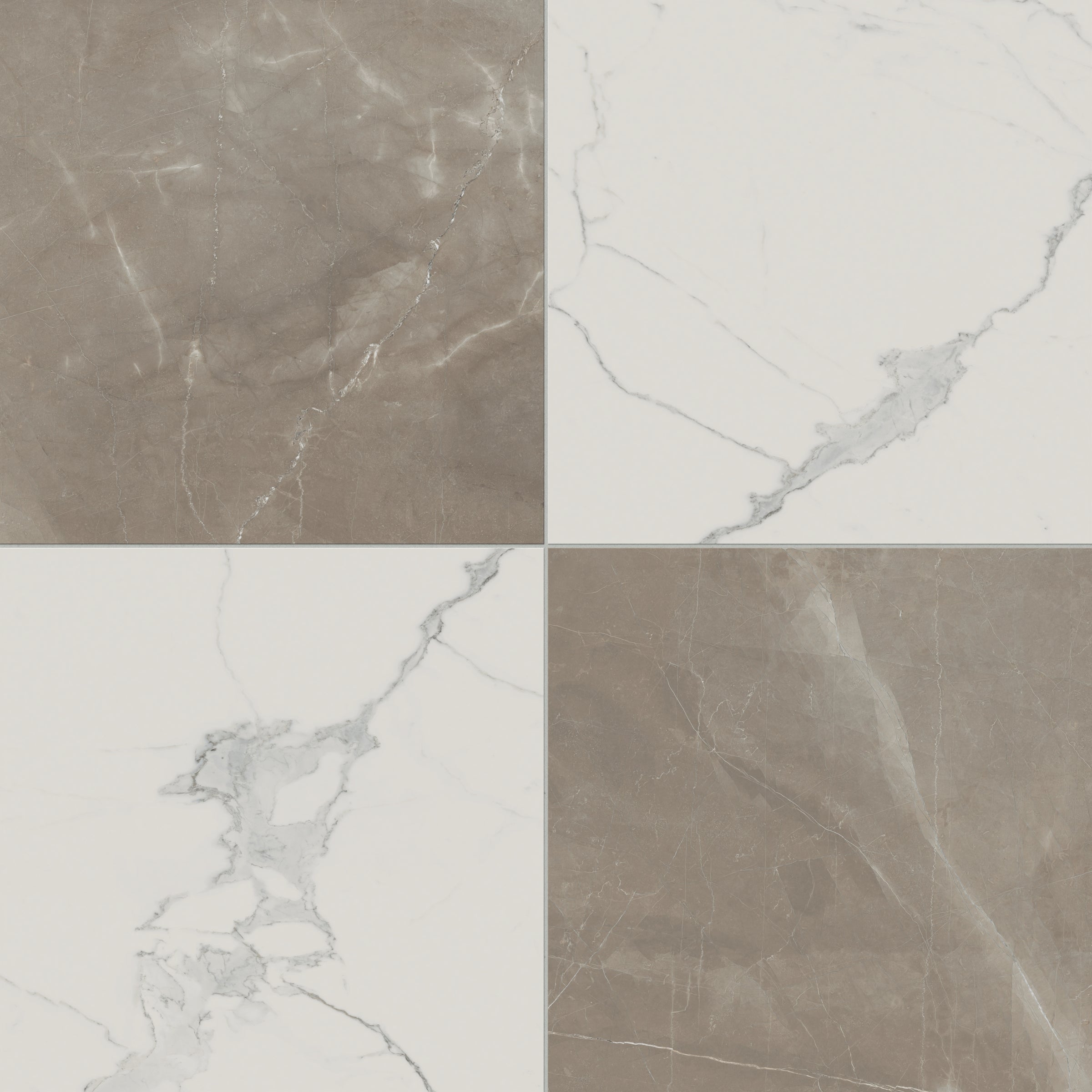 Leona 24x24 Checkerboard Matte Porcelain Tile in Calacatta and Amani B