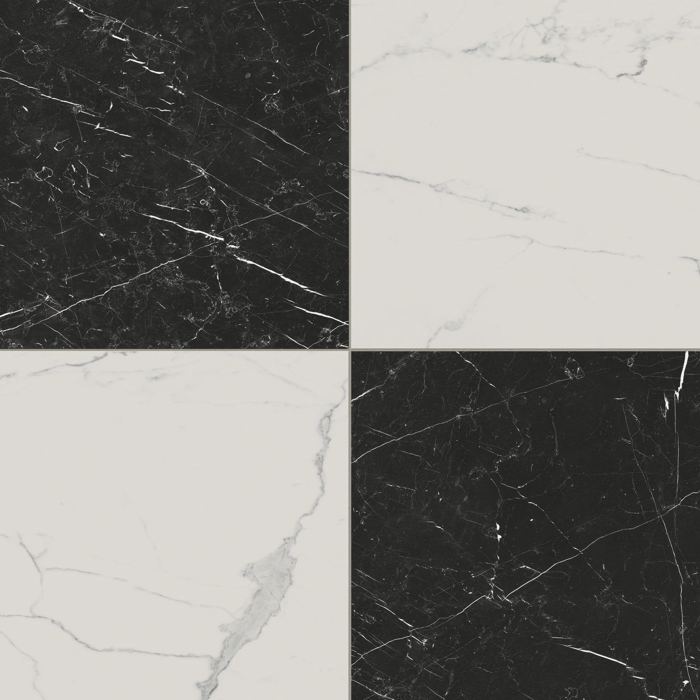 Leona 24x24 Checkerboard Matte Porcelain Tile in Calacatta and Nero Ma