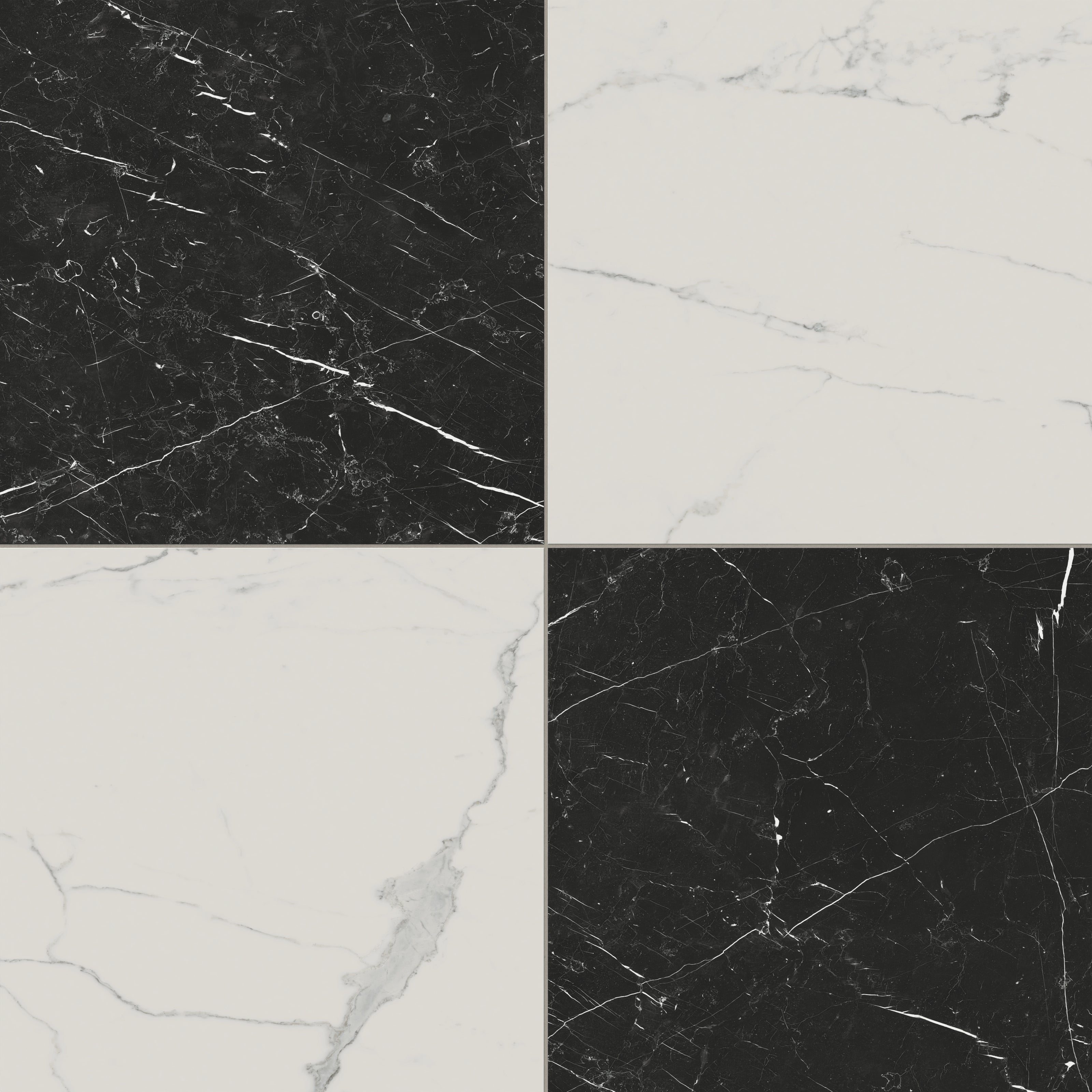 Leona 24x24 Checkerboard Matte Porcelain Tile in Calacatta and Nero ...
