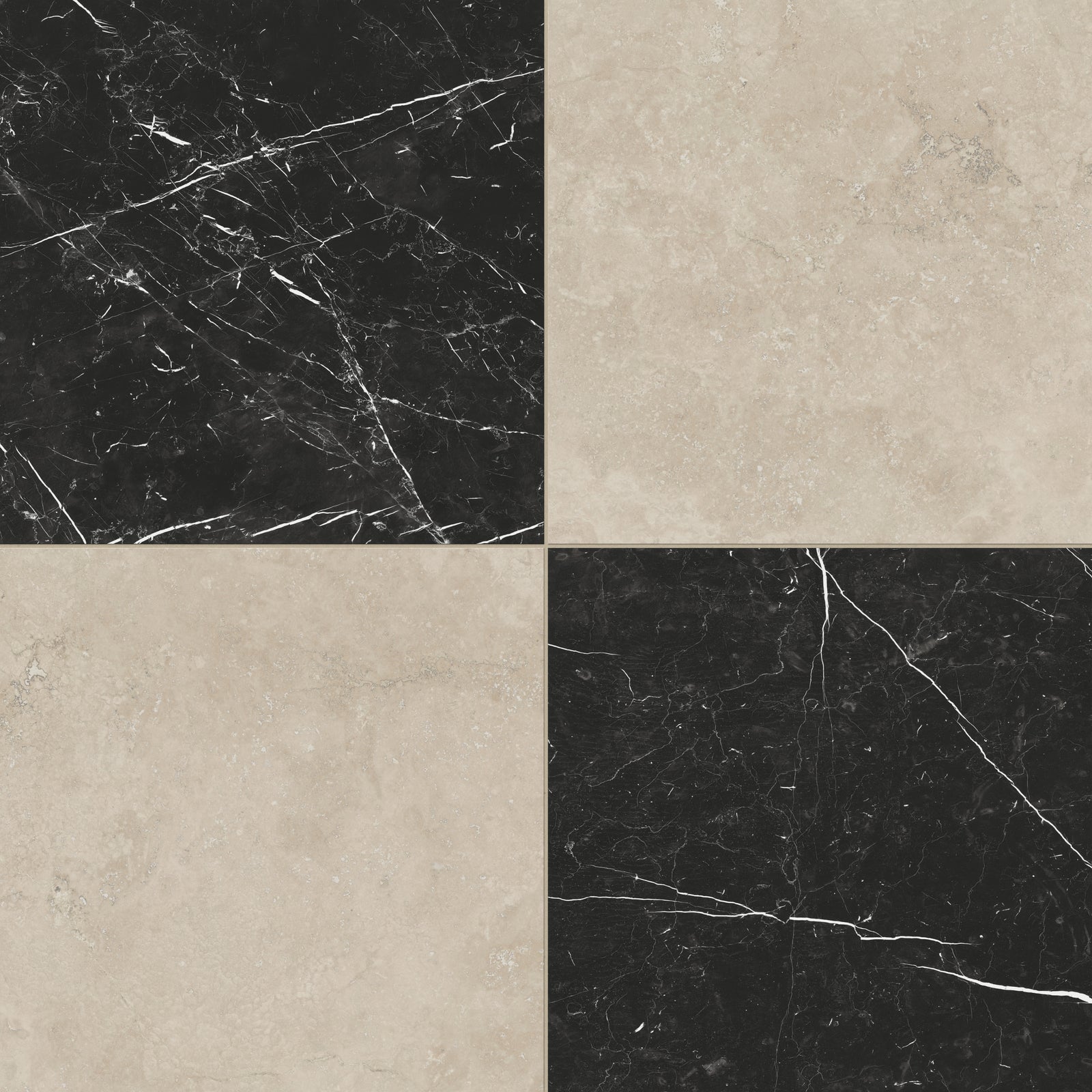 Leona 24x24 Checkerboard Matte Porcelain Tile in Marfil and Nero Marqu
