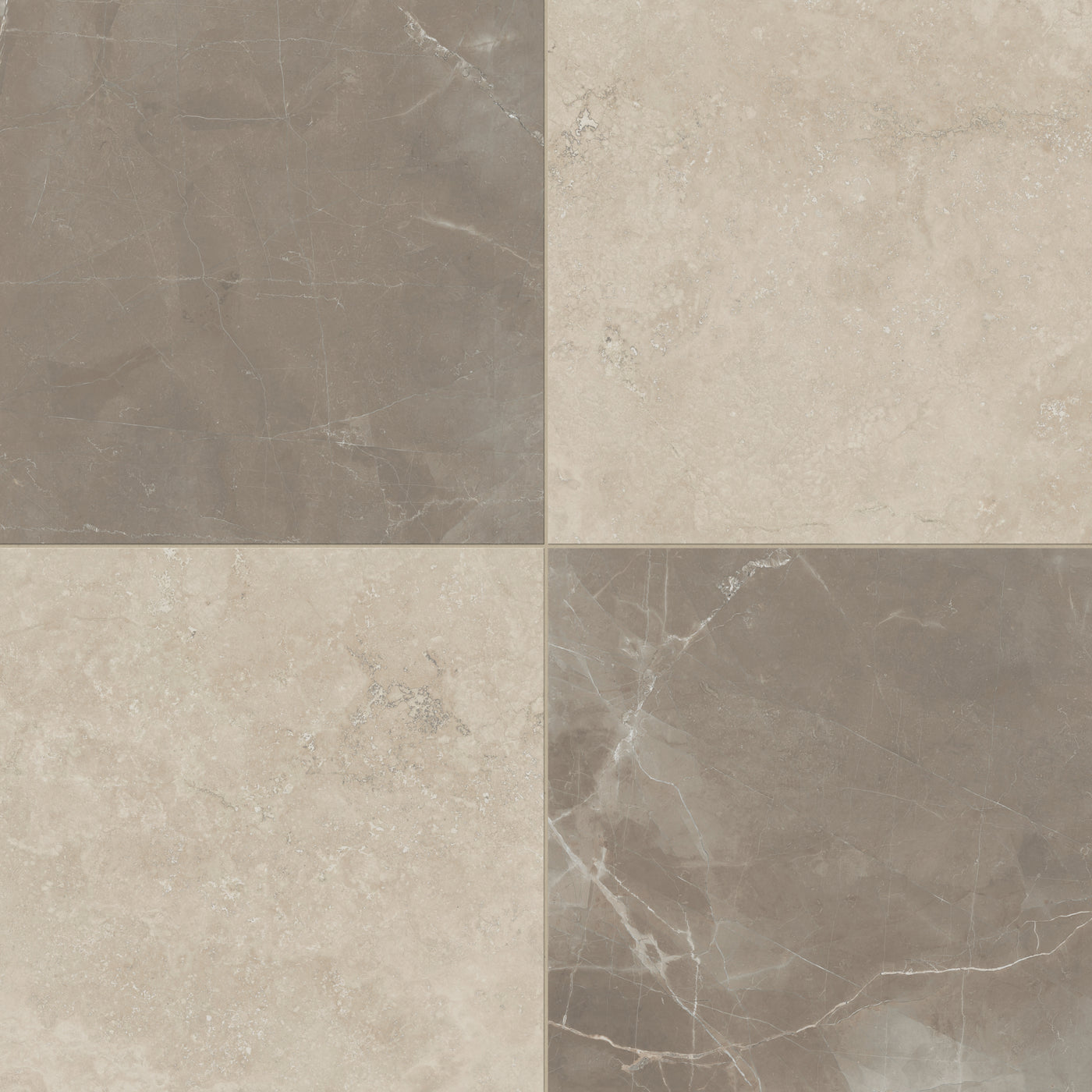 Leona 24x24 Checkerboard Matte Porcelain Tile in Marfil and Amani Bron
