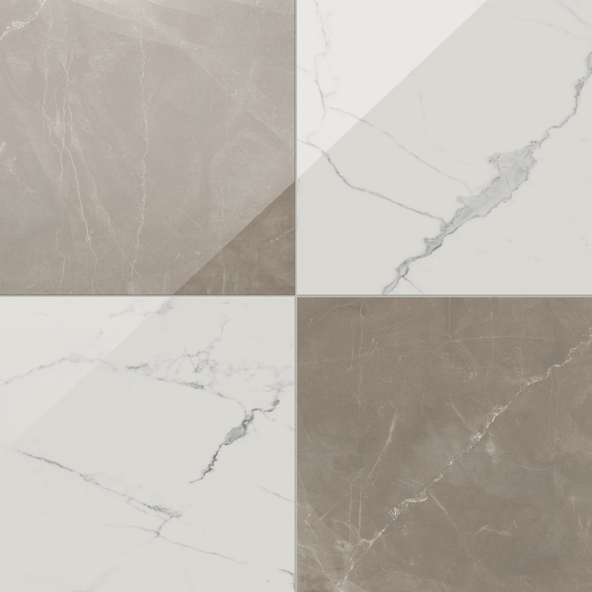 Leona 24x24 Checkerboard Polished Porcelain Tile in Calacatta and Aman