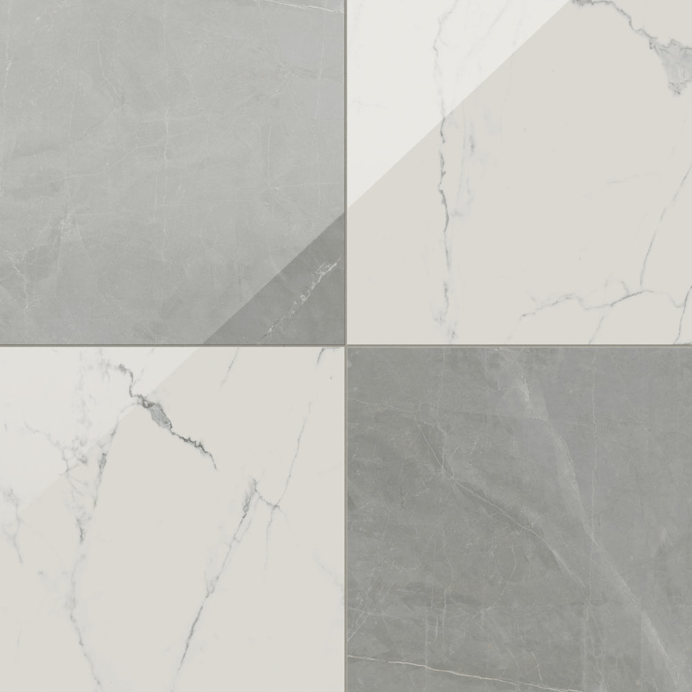 Leona 24x24 Checkerboard Polished Porcelain Tile in Calacatta and Amani ...