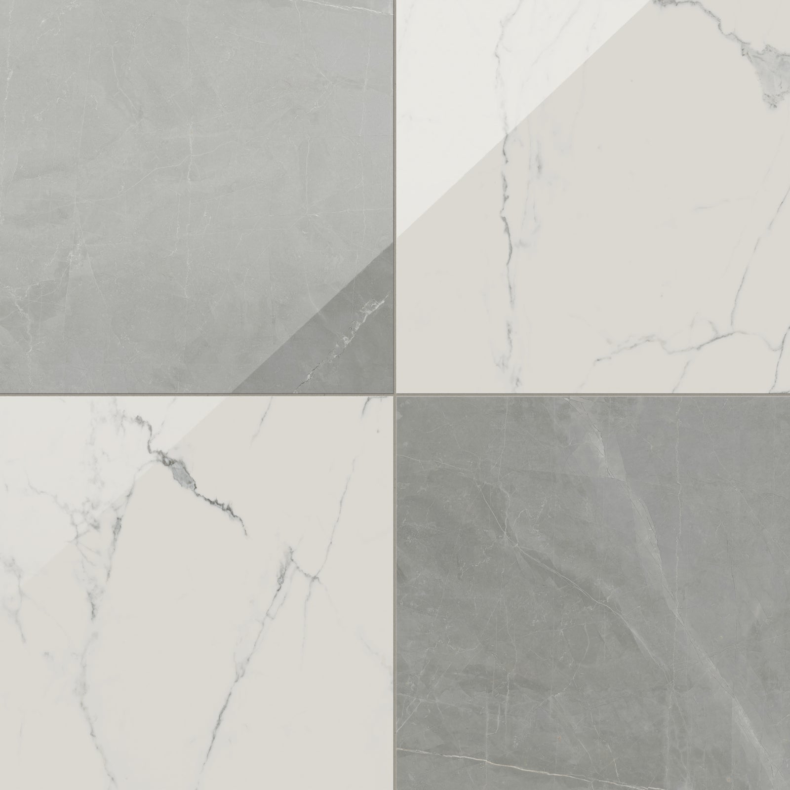 Leona 24x24 Checkerboard Polished Porcelain Tile in Calacatta and Amani ...