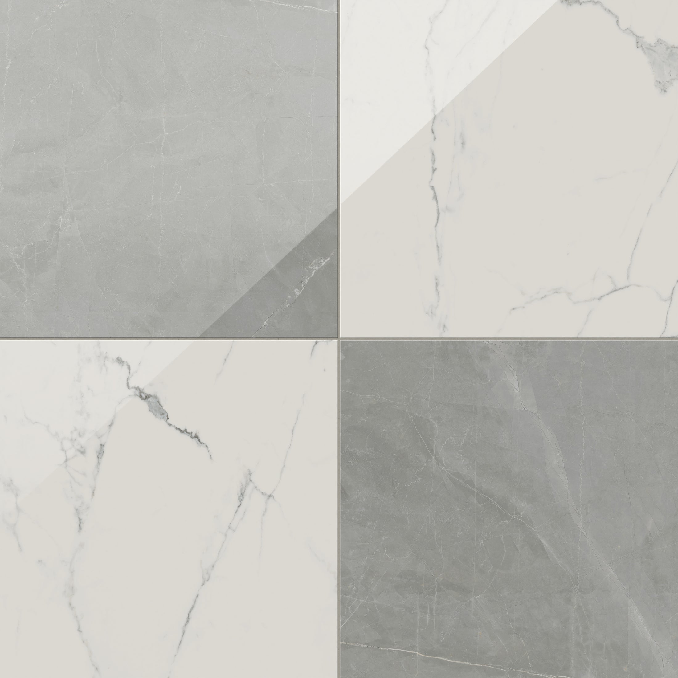 Leona 24x24 Checkerboard Polished Porcelain Tile in Calacatta and Amani ...