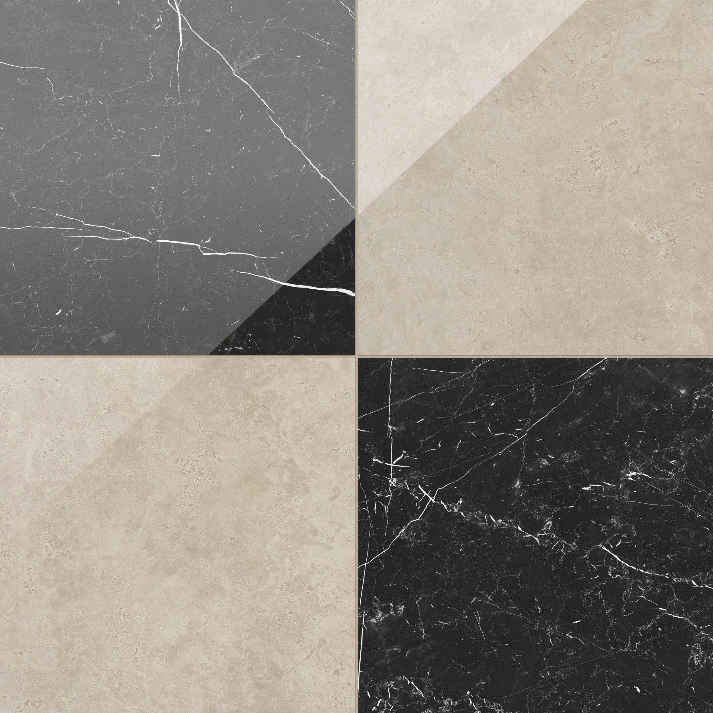 Leona 24x24 Checkerboard Polished Porcelain Tile in Marfil and Nero ...